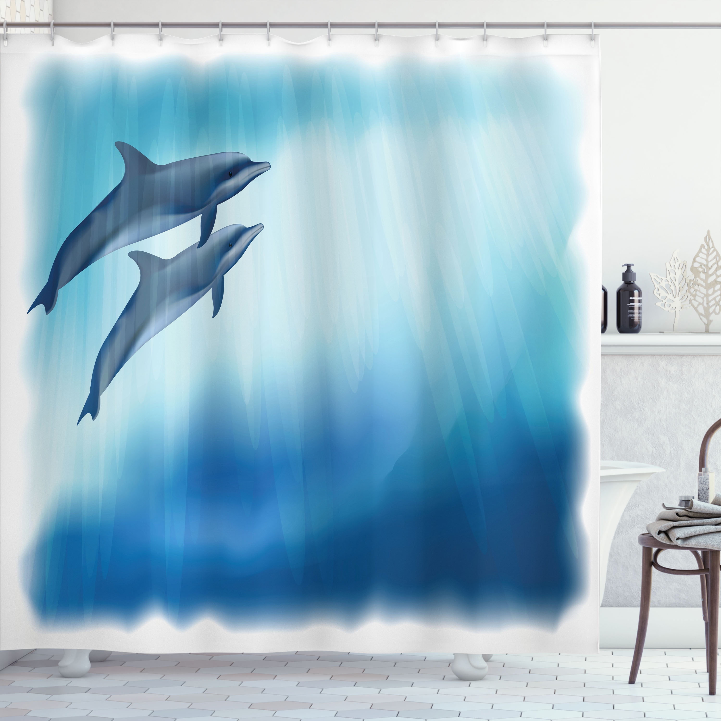 Ambesonne Dolphin Shower Curtain, Underwater Scene Fish, 69"Wx70"L ...