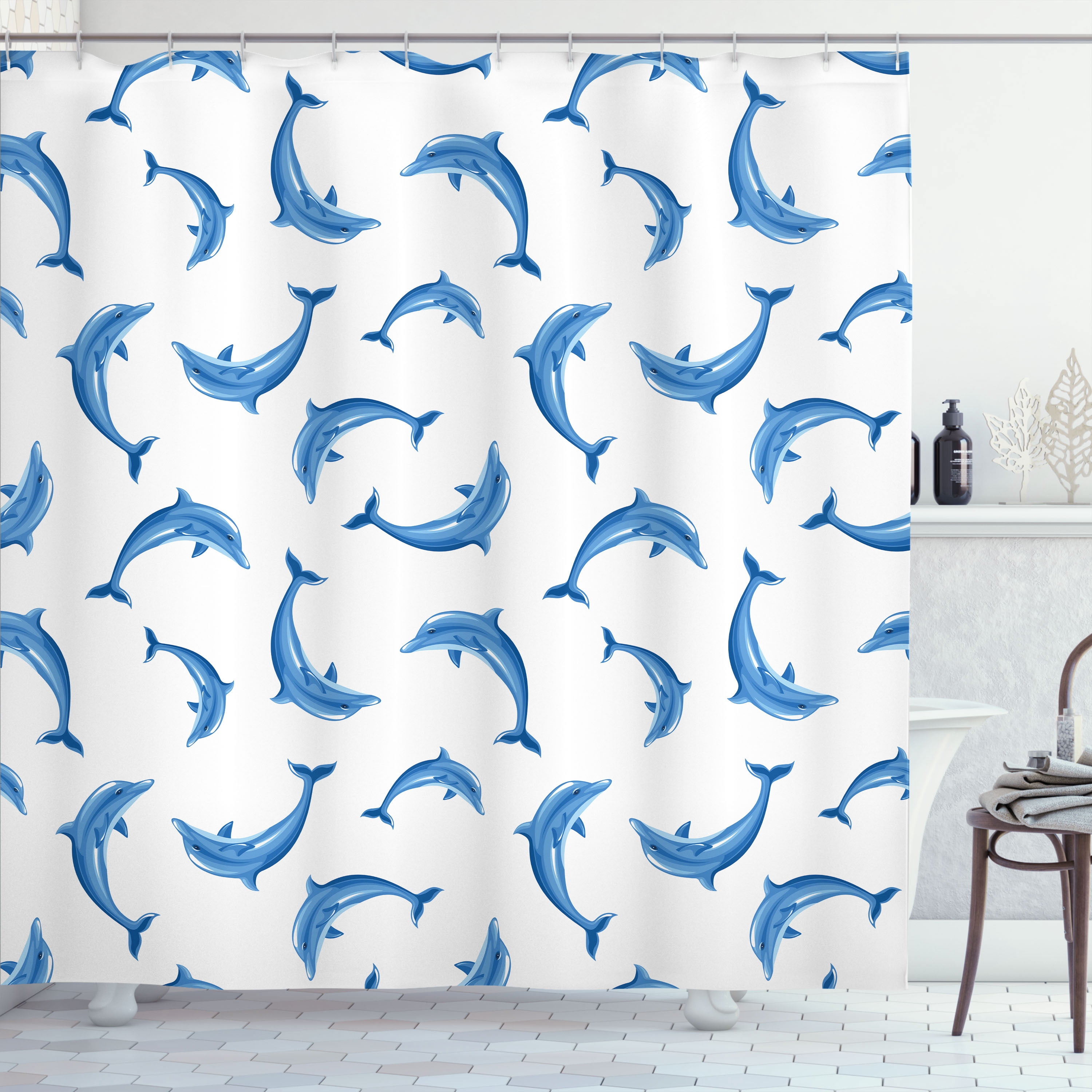 Ambesonne Dolphin Shower Curtain, Wildlife Under the Sea, 69"Wx70"L ...