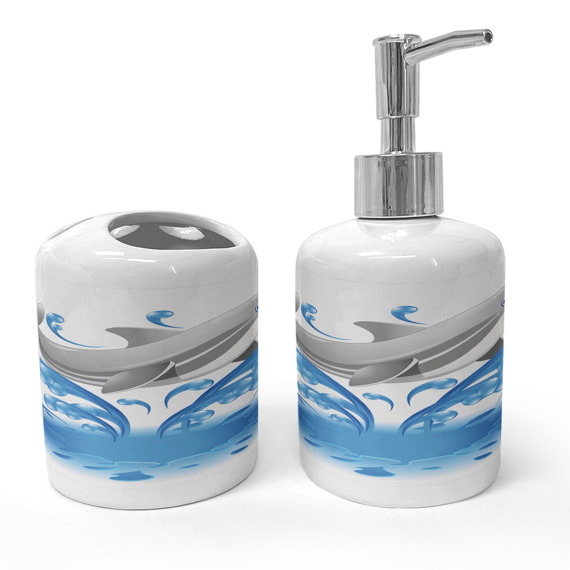 Ambesonne Dolphin Soap Dispenser & Toothbrush Holder Set, Animal ...