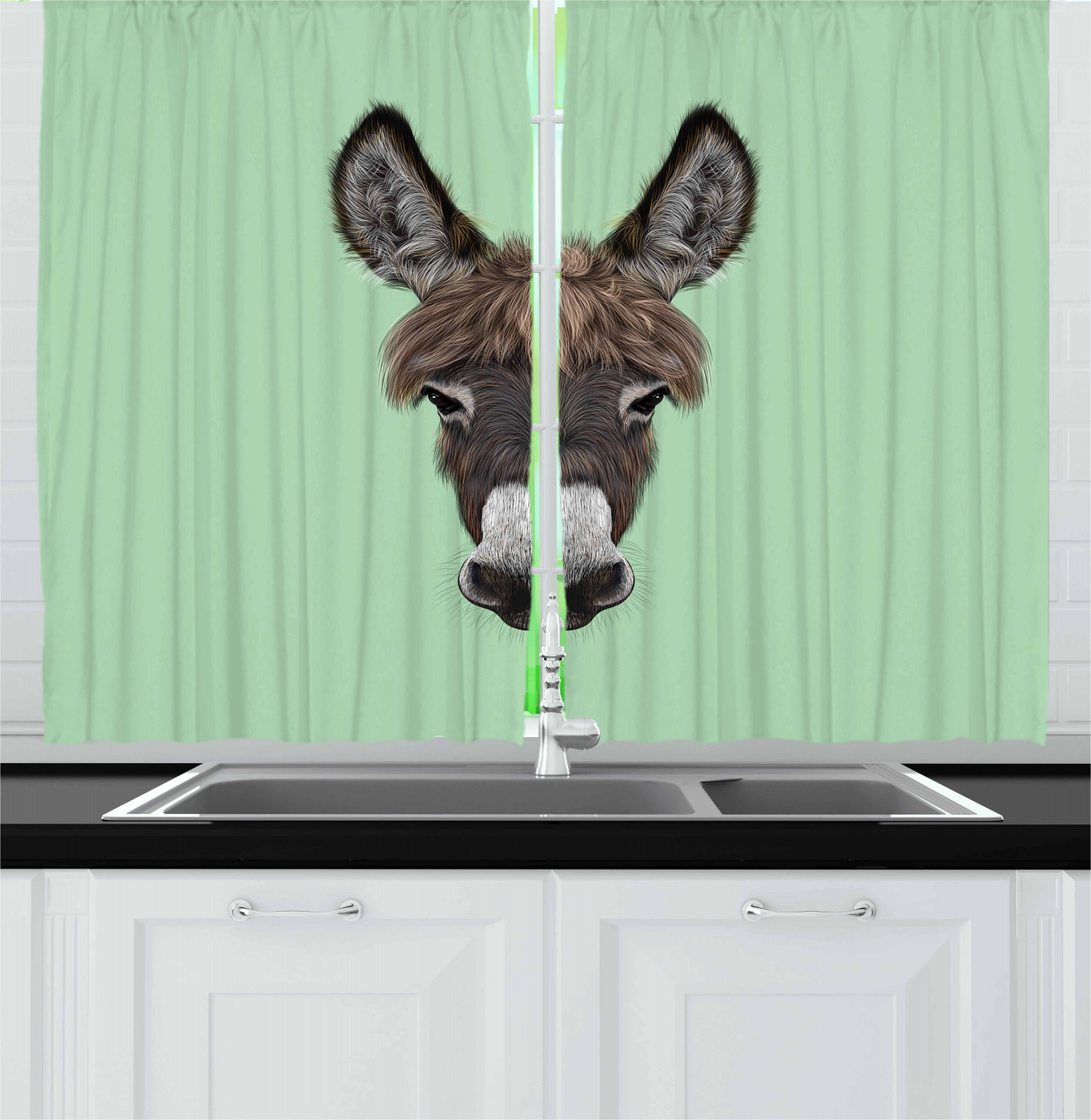 Ambesonne Donkey Kitchen Curtains, Illustrated Animal Portrait, 55"x39 ...