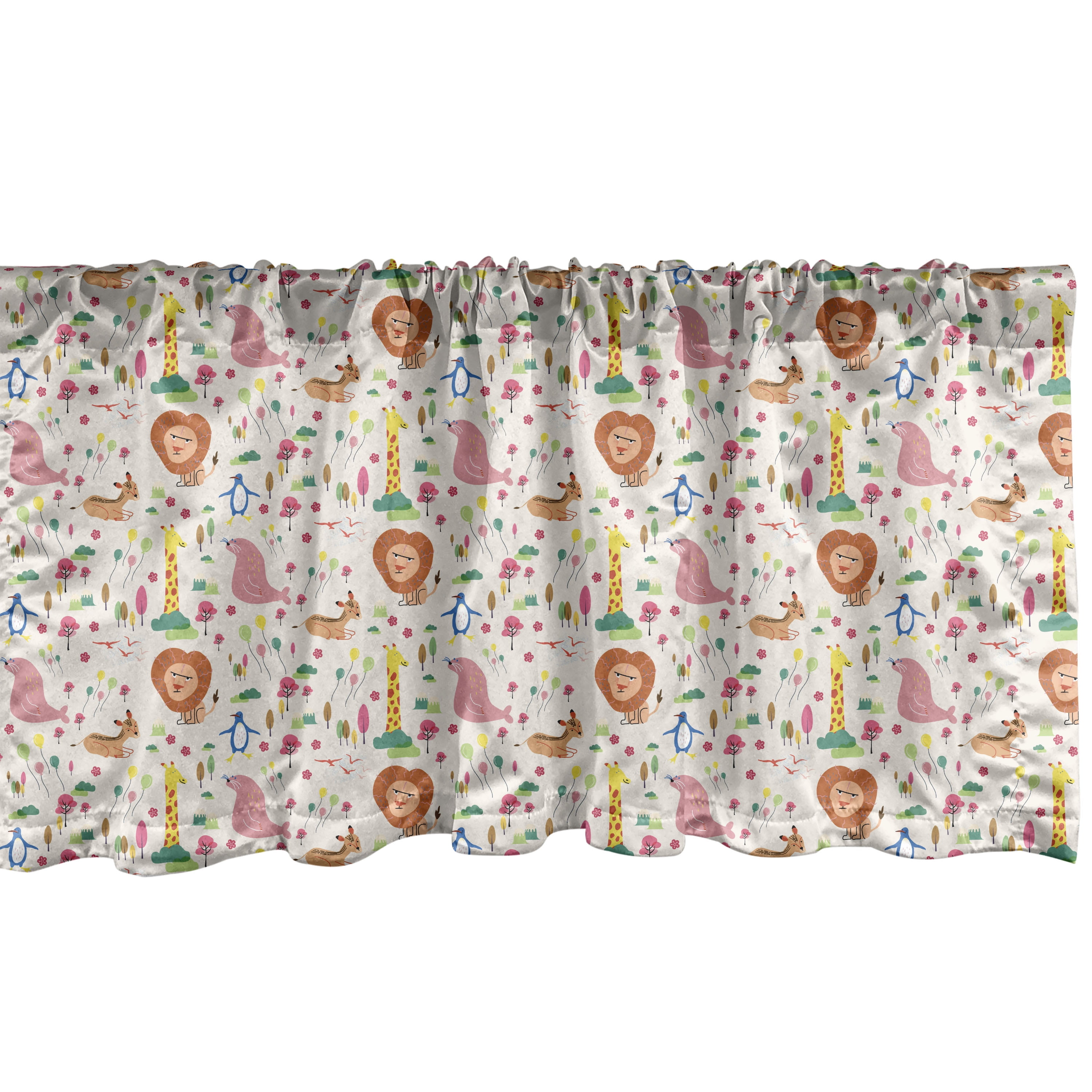 Ambesonne Doodle Window Valance, Childish Jungle Animals with Lion ...