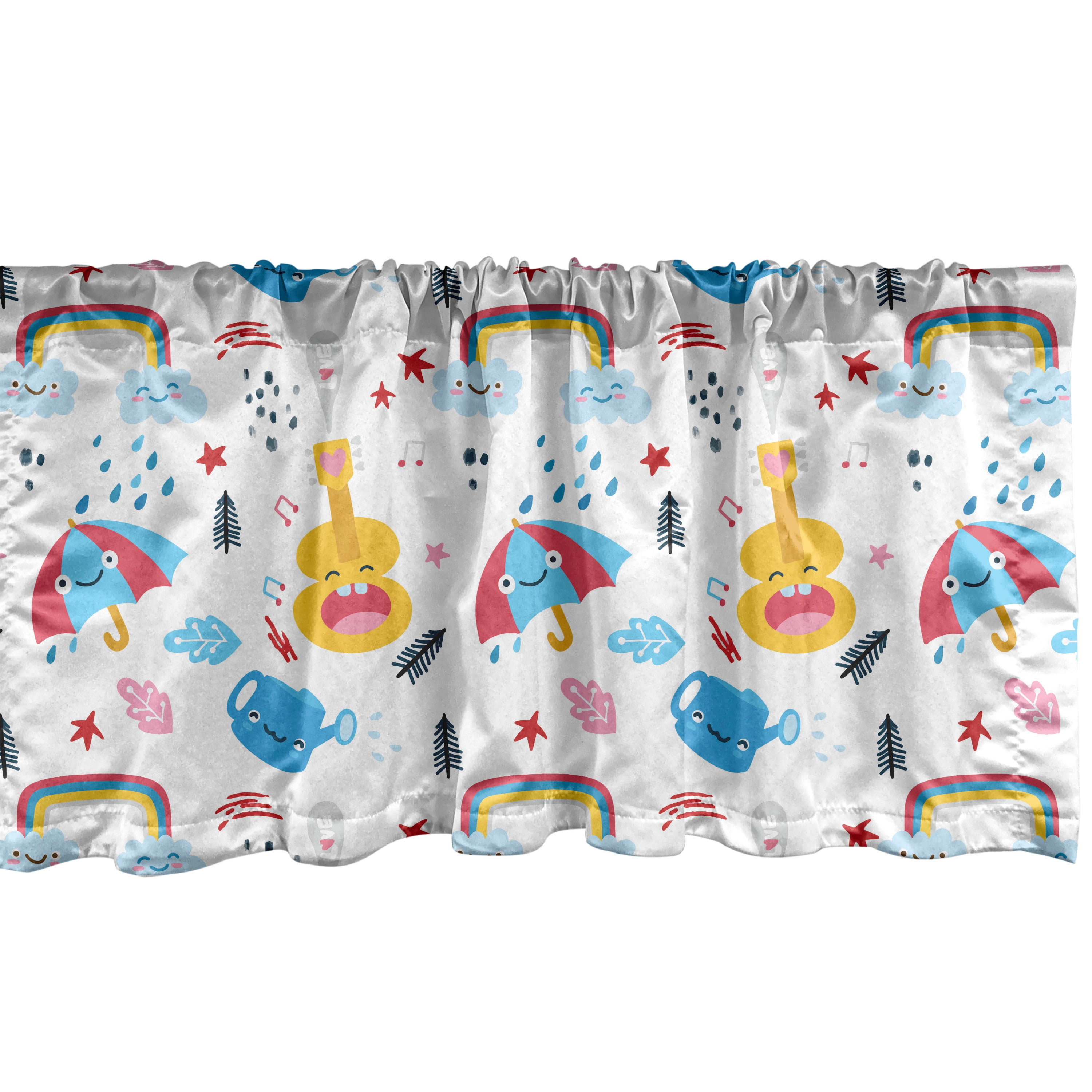 Ambesonne Doodle Window Valance, Colorful Fun Elements in a Hand Drawn ...