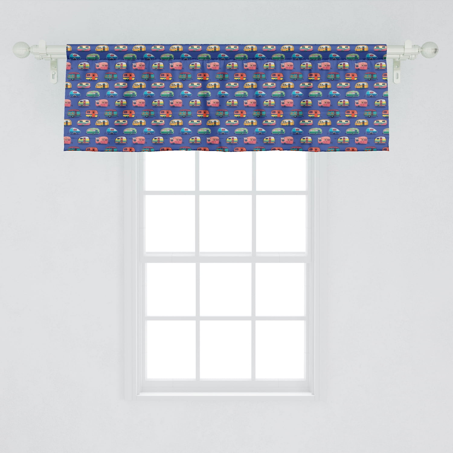 Ambesonne Doodle Window Valance, Graphic Travel Trailers Caravan Mini ...