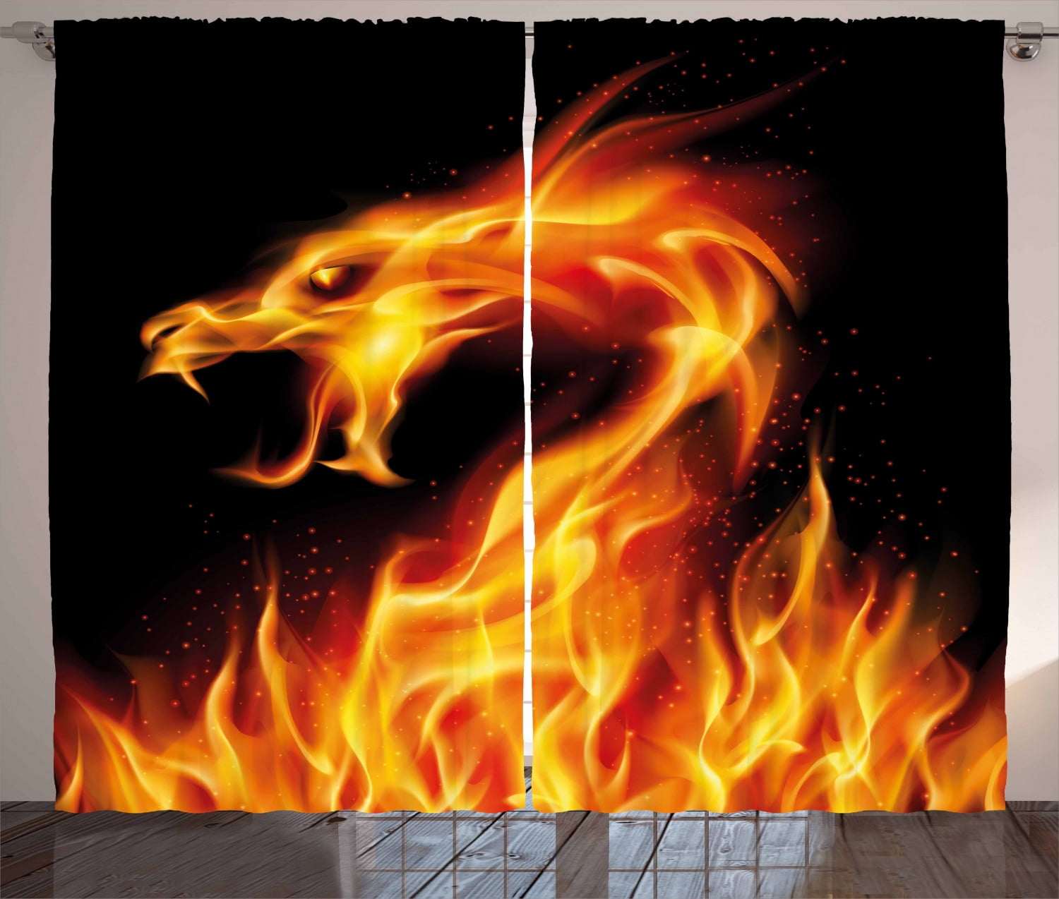 Ambesonne Dragon Curtains 2 Panel Set, Abstract Fiery Creature, 108" x ...