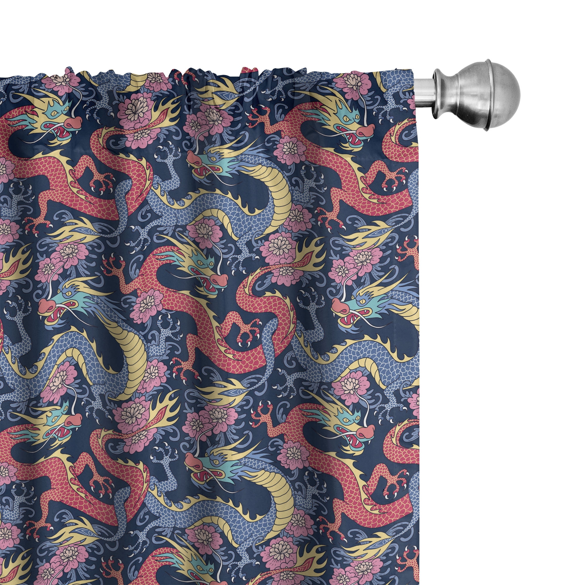 Ambesonne Dragon Curtains, Highly Ornamented Floral, Pair of 28"x95 ...