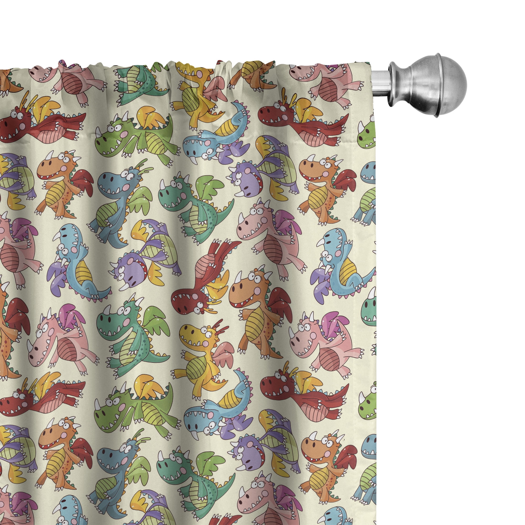 Ambesonne Dragon Curtains, Silly Dragons Art, Pair of 28"x95 ...