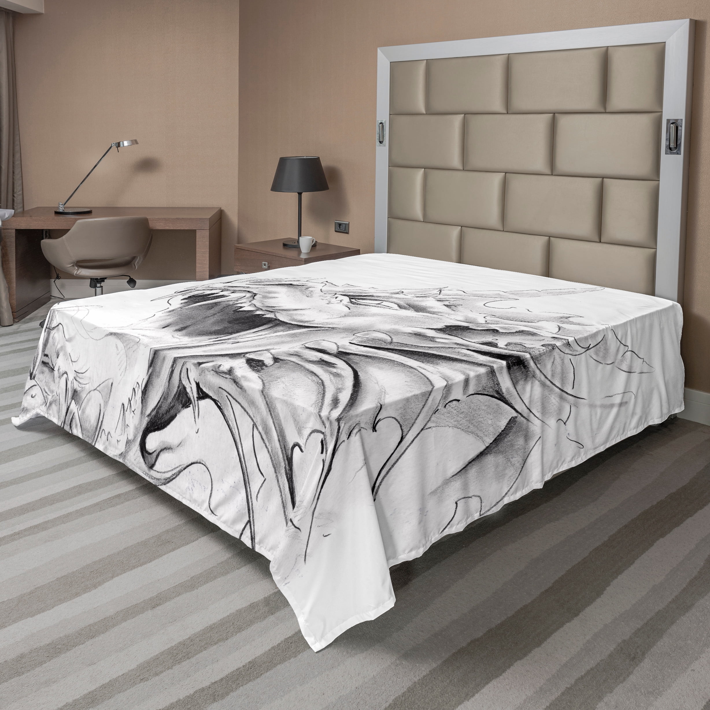 Ambesonne Dragon Flat Sheet, Medieval Myth Sketch, California King ...