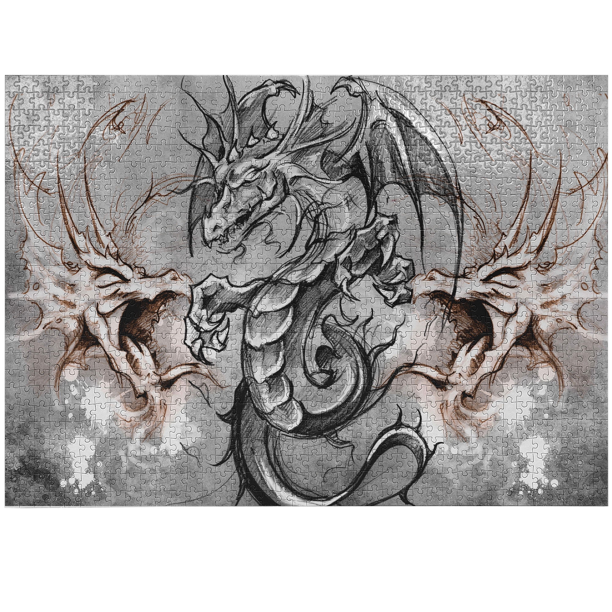 Ambesonne Dragon Jigsaw Puzzle, Scary Creature Sketch, Heirloom-Quality ...