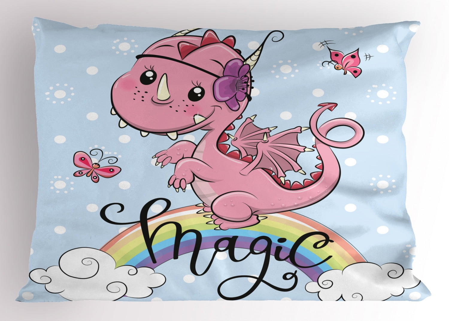 Ambesonne Dragon Pillow Sham, Magic Dragon on a Rainbow, 36" X 20 ...