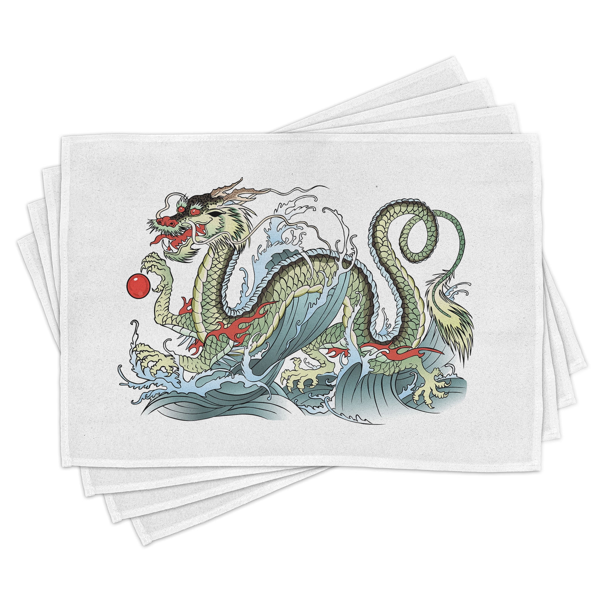 Ambesonne Dragon Place Mats Set of 4, Eastern Creature, Standard Size ...