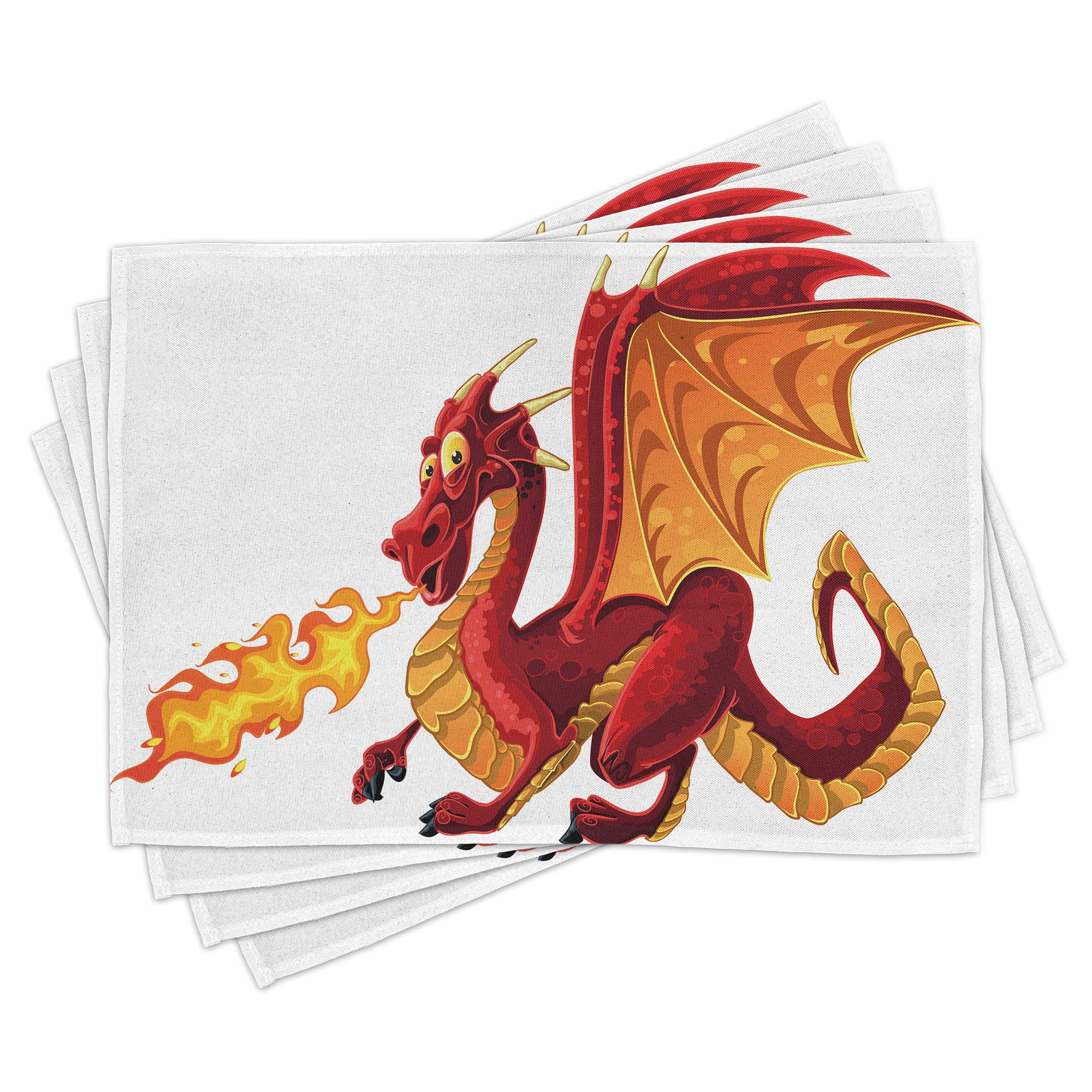 Ambesonne Dragon Place Mats Set of 4, Funny Mascot Cartoon, Standard ...