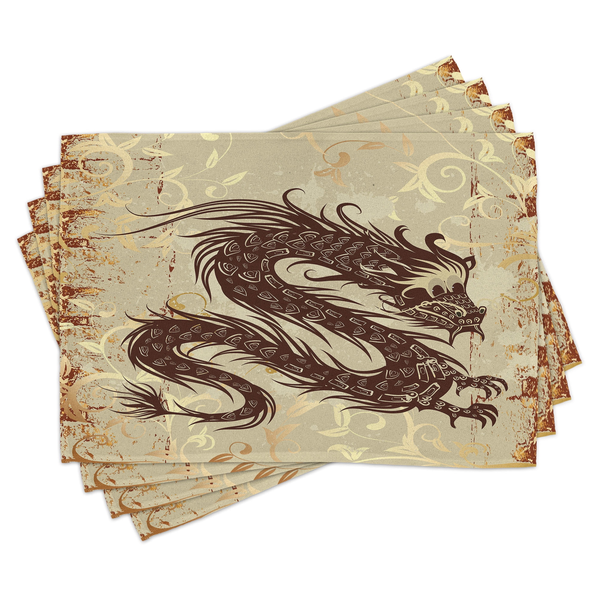 Ambesonne Dragon Place Mats Set of 4, Grungy Mythical Monster Art ...