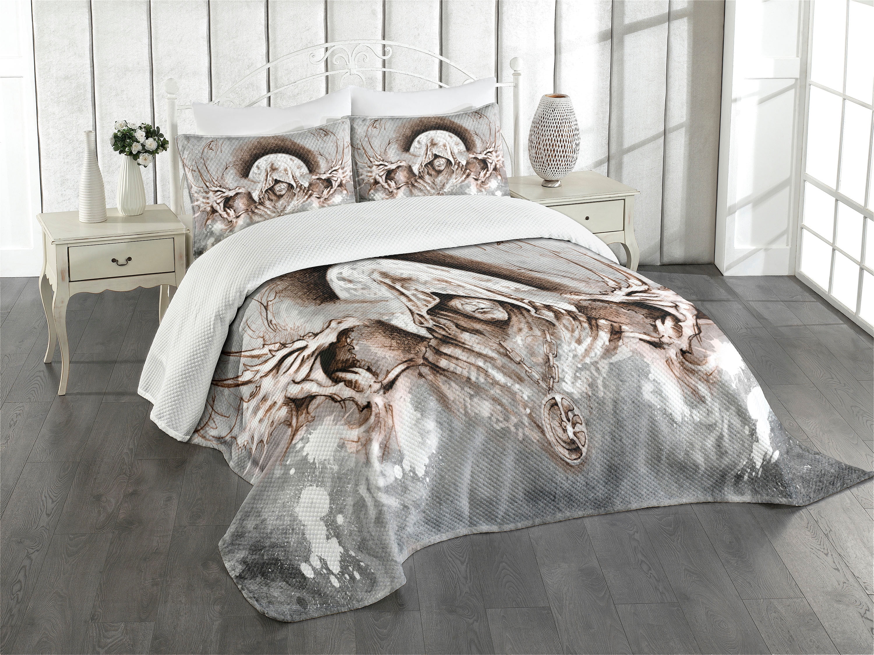 Ambesonne Dragon Quilted Bedspread Set 3 Pcs, Monk Branches Medieval ...