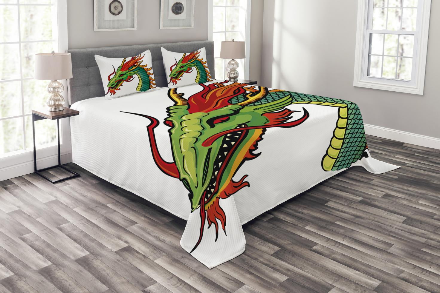 Ambesonne Dragon Quilted Bedspread Set 3 Pcs, Monster Portrait Fantasy ...