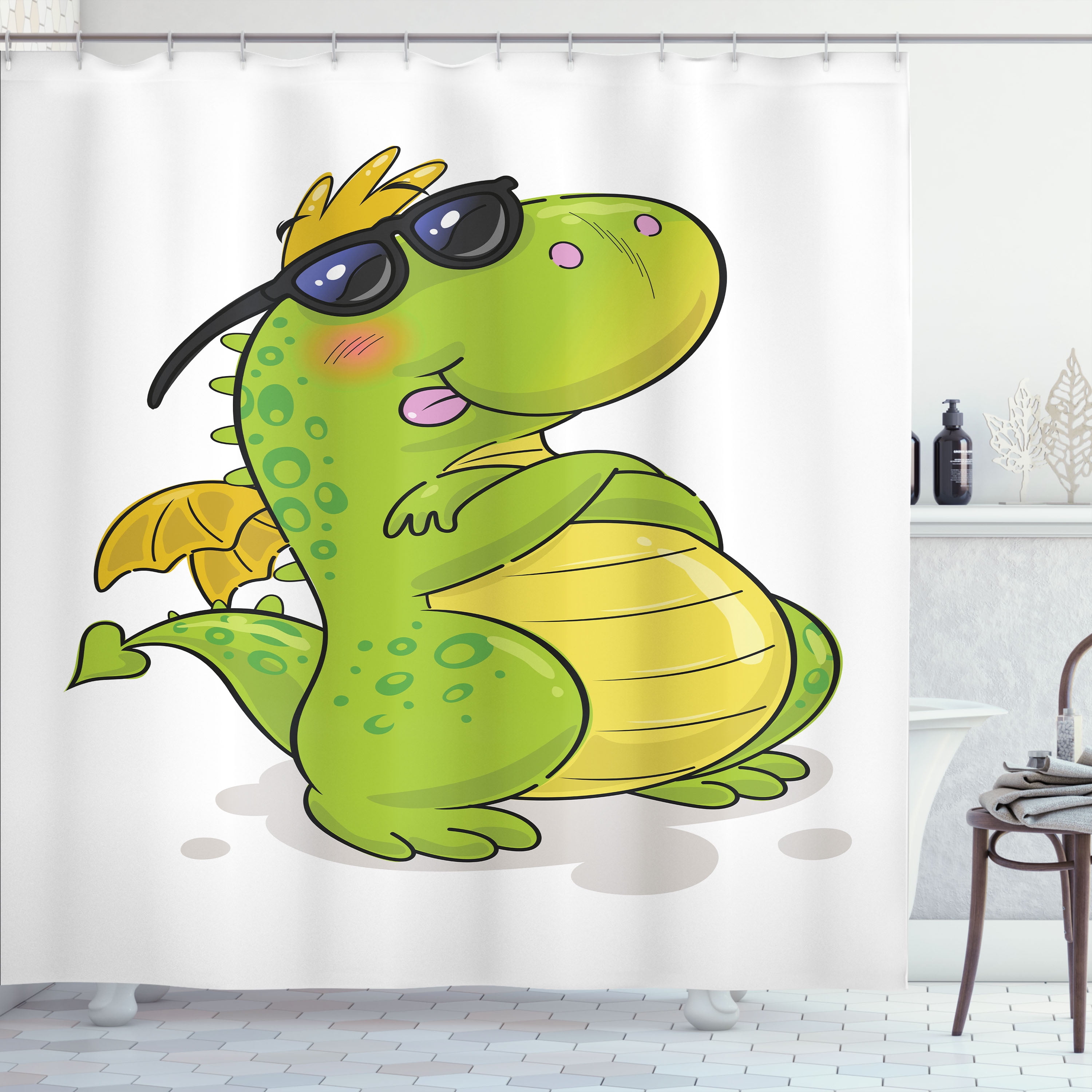 Ambesonne Dragon Shower Curtain, Funny Dino Cartoon Character, 69"Wx84 ...