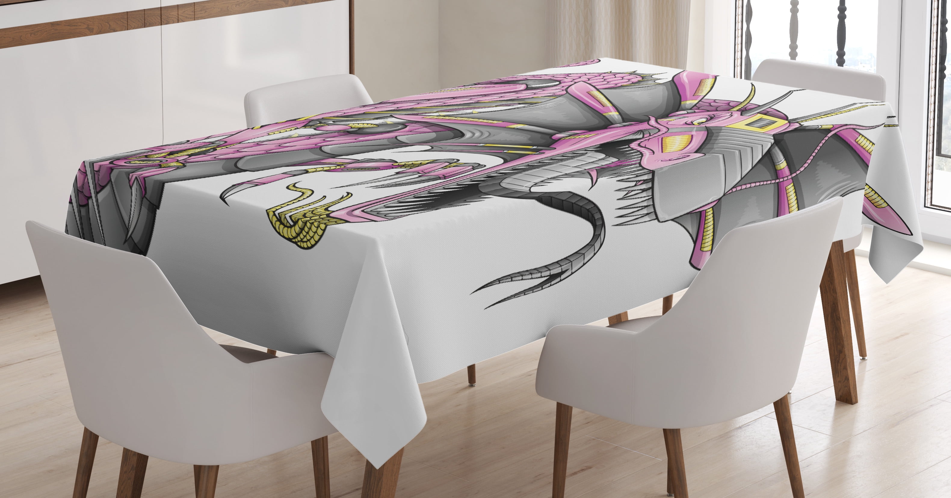 Ambesonne Dragon Tablecloth Rectangular Table Cover, Digital Robotic ...