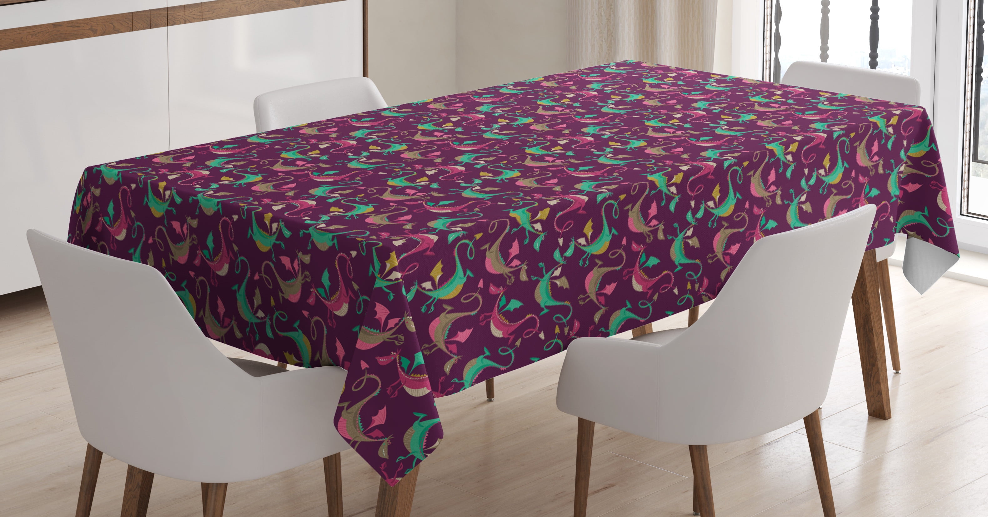 Ambesonne Dragon Tablecloth Rectangular Table Cover, Mythical Funny ...