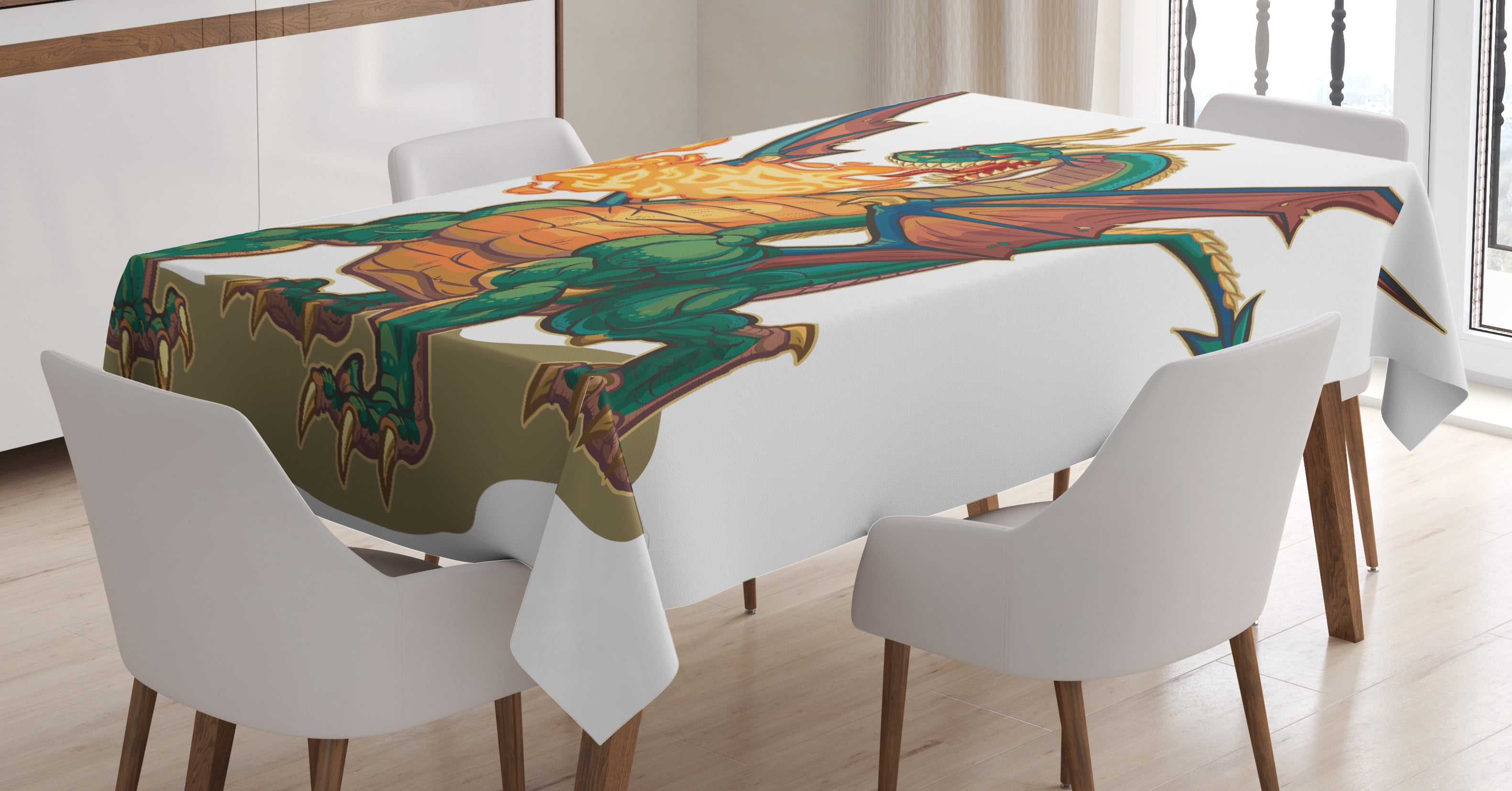 Ambesonne Dragon Tablecloth Rectangular Table Cover, Mythical Monster ...
