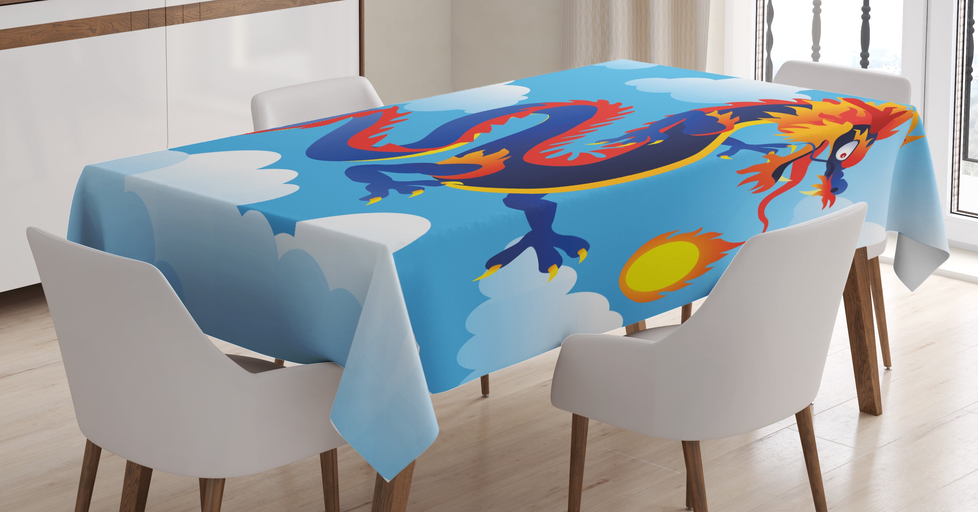 Ambesonne Dragon Tablecloth Rectangular Table Cover, Surreal Folk Tale ...