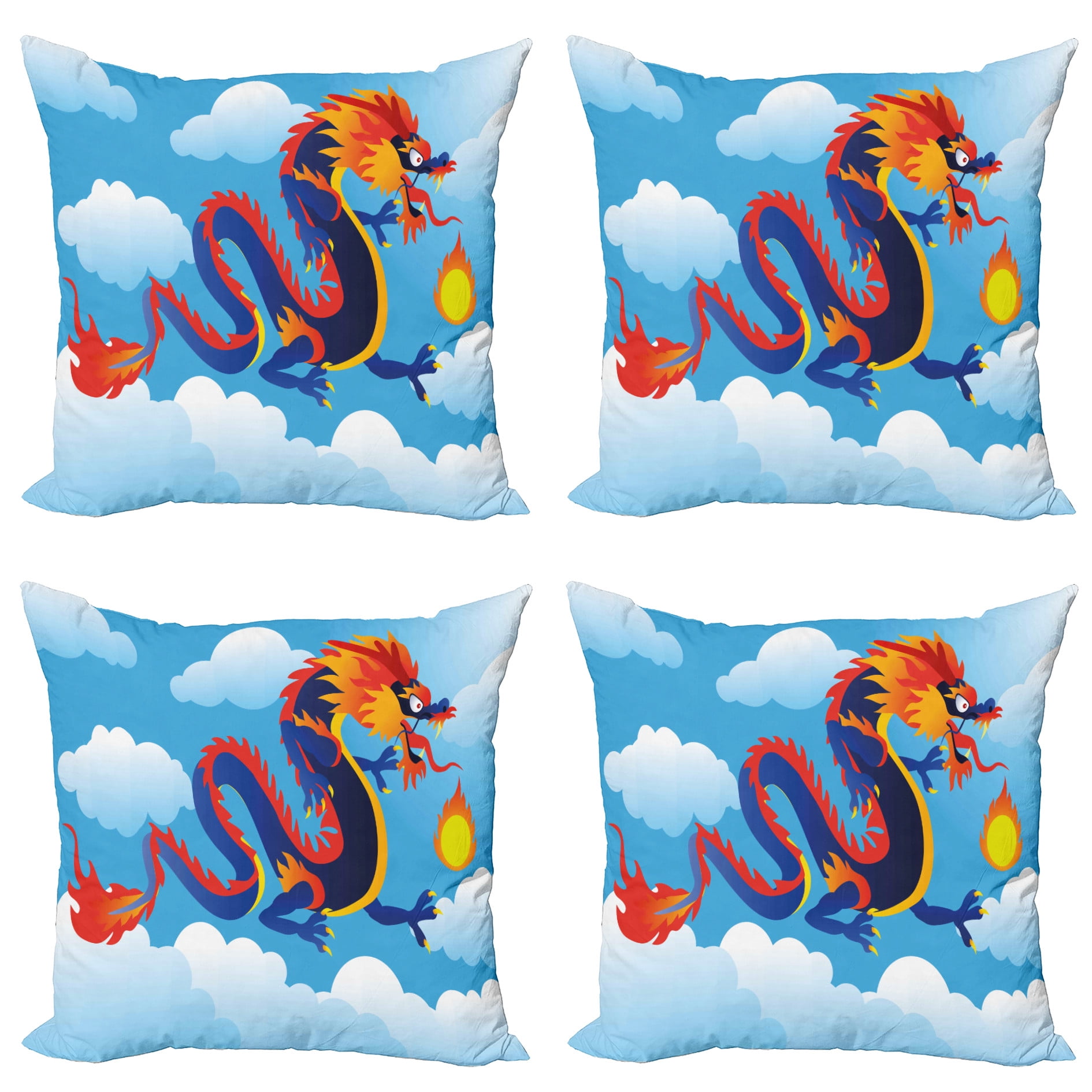 Ambesonne Dragon Throw Pillow Cover 4 Pack, Surreal Folk Tale Art, 18 ...