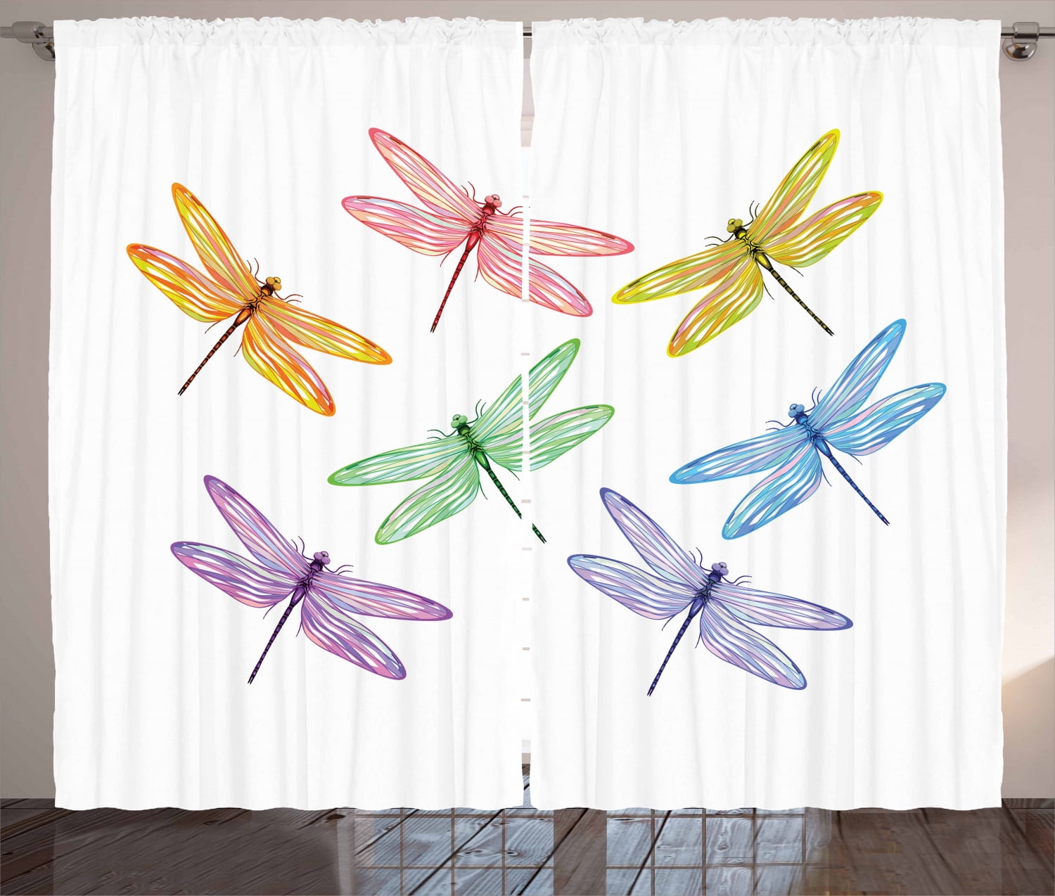 Ambesonne Dragonfly Curtains 2 Panel Set, Fantasy Bugs Pattern, 108" x ...