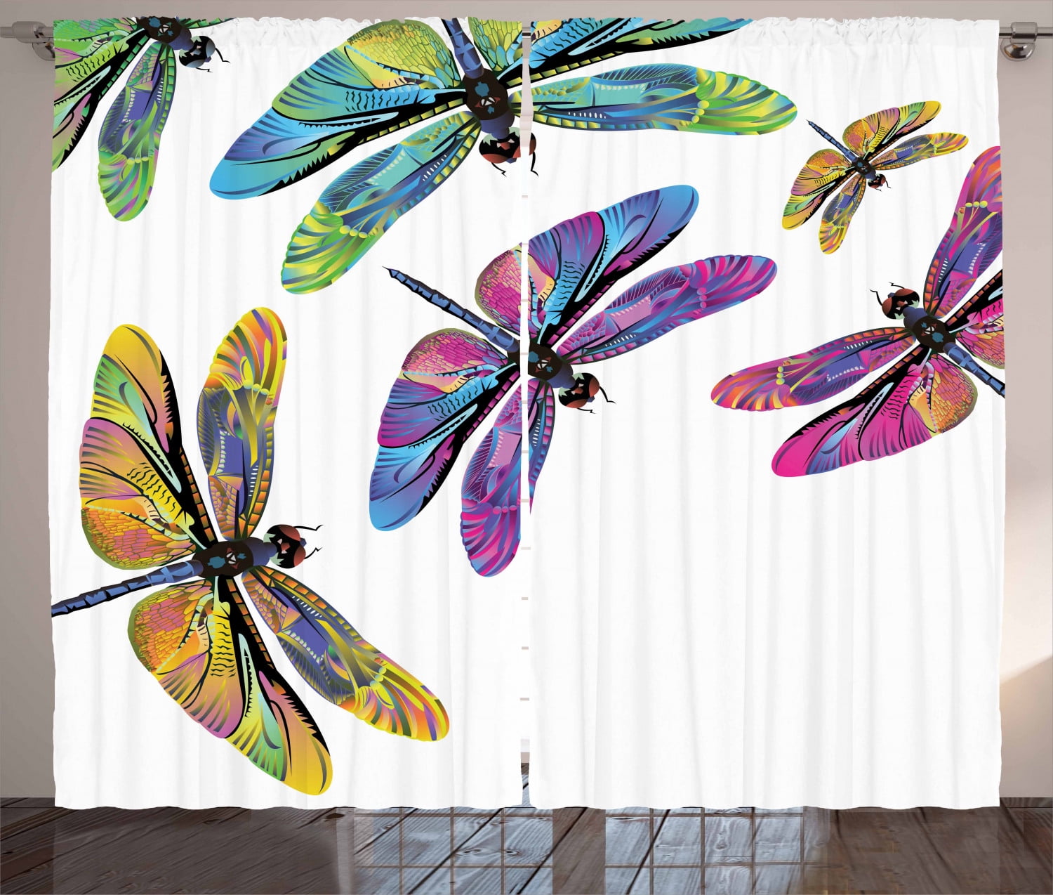Ambesonne Dragonfly Curtains 2 Panel Set, Sixties Style Animals, 108" x ...