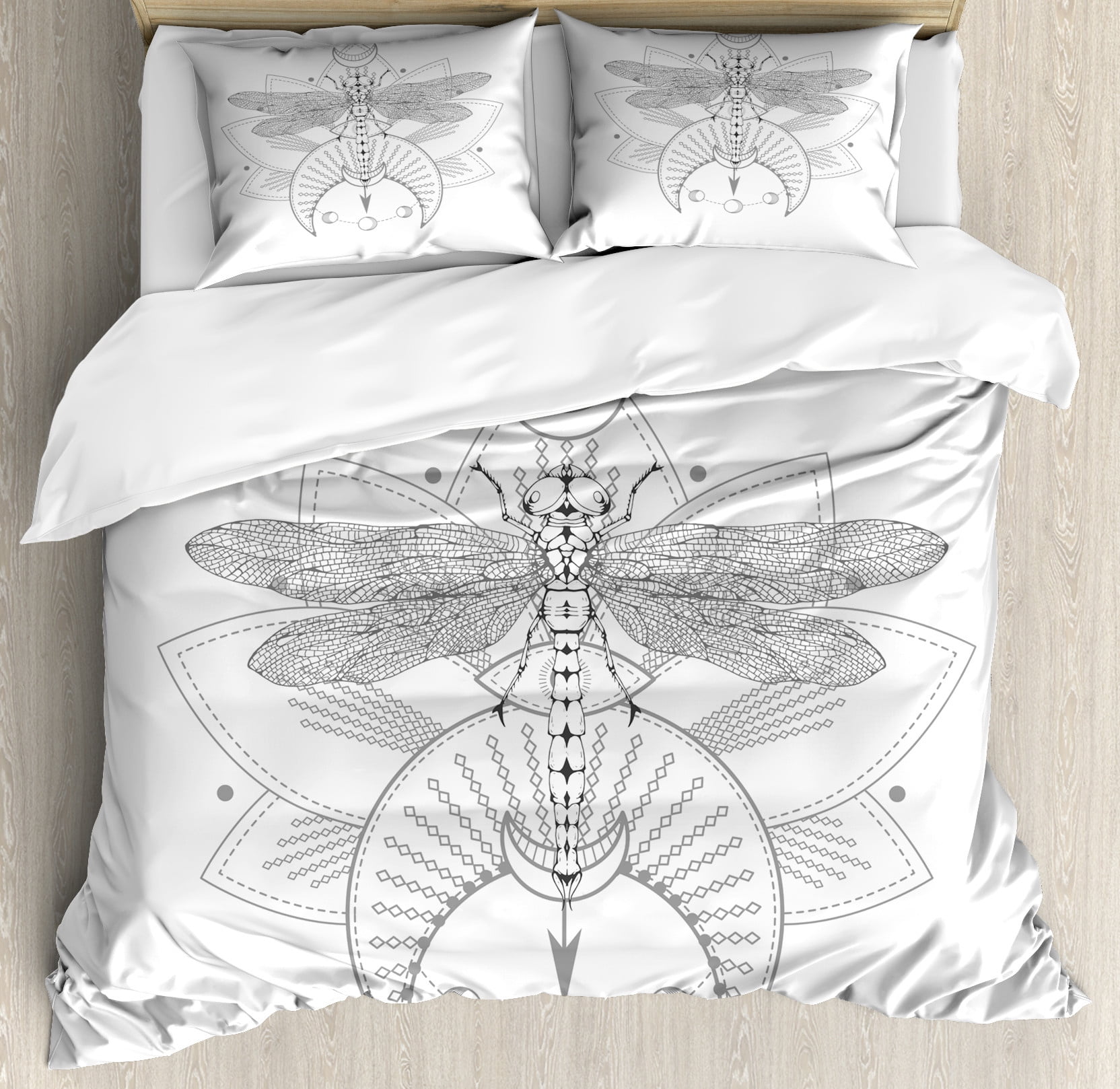 Ambesonne Dragonfly Duvet Cover Sets, Greyscale Boho Insect, 2-King ...