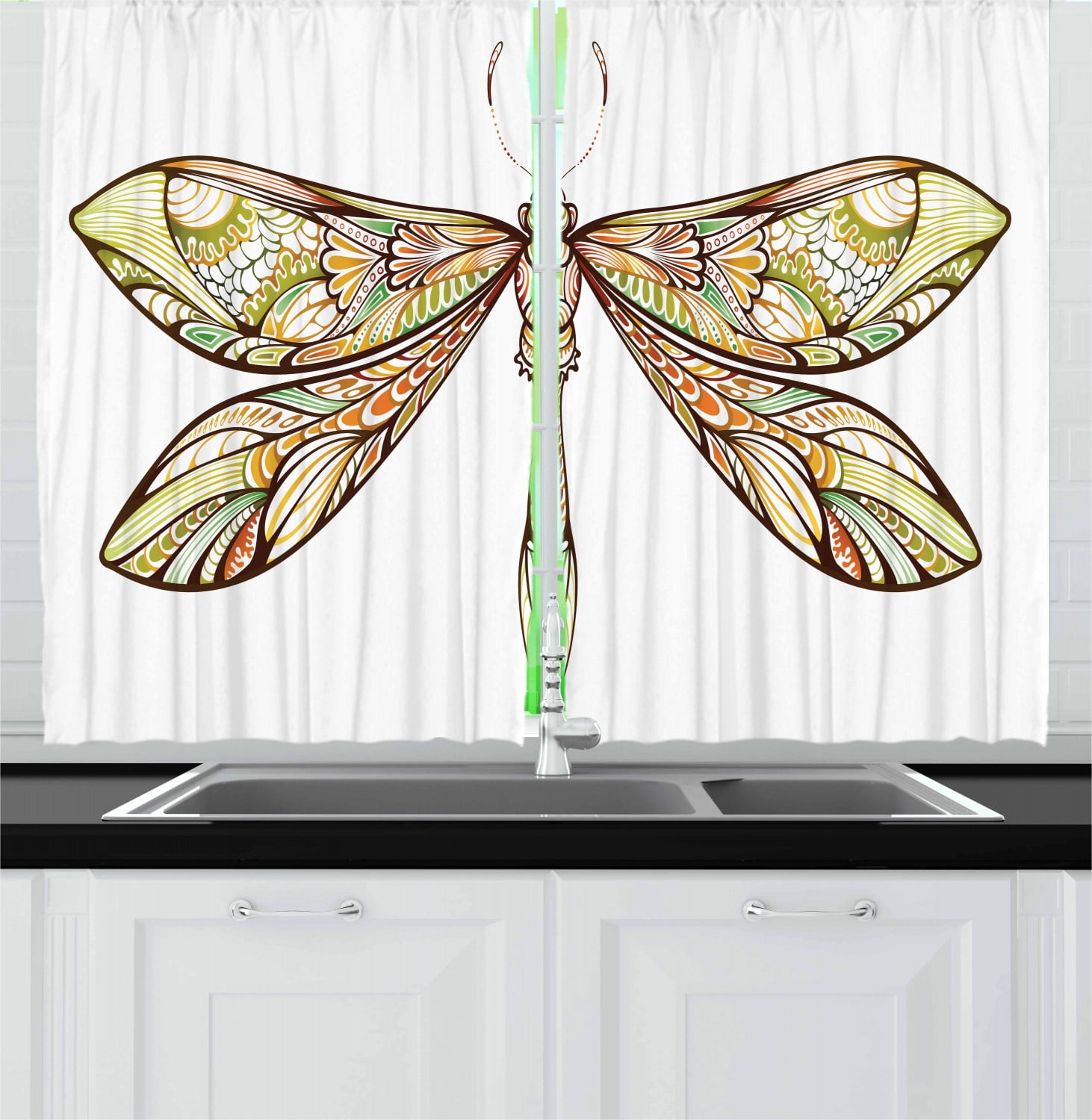 Ambesonne Dragonfly Kitchen Curtains, Colorful Bug Design, 55"x39 ...