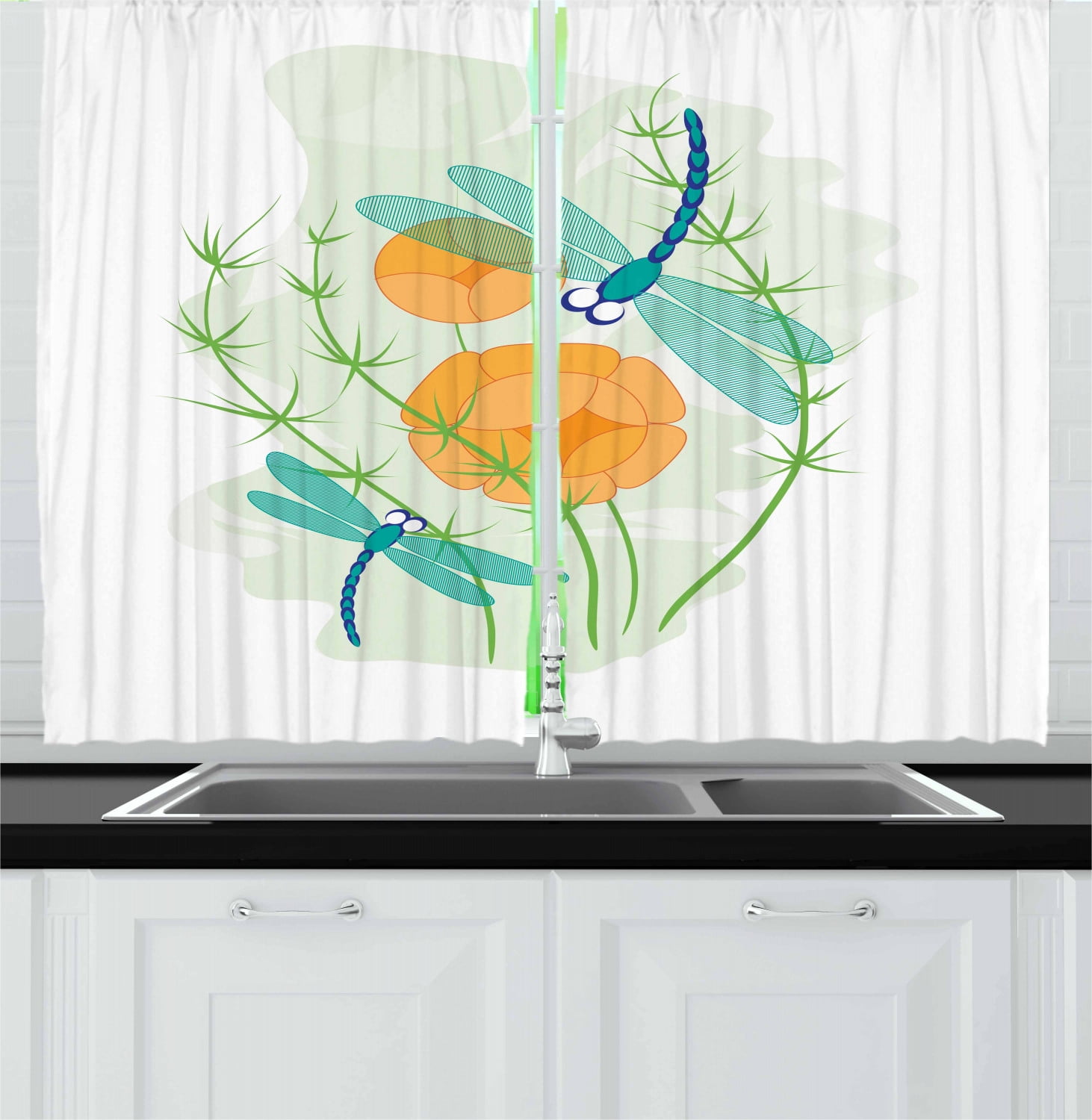 Ambesonne Dragonfly Kitchen Curtains, Colorful Nature Bugs, 55"x39 ...