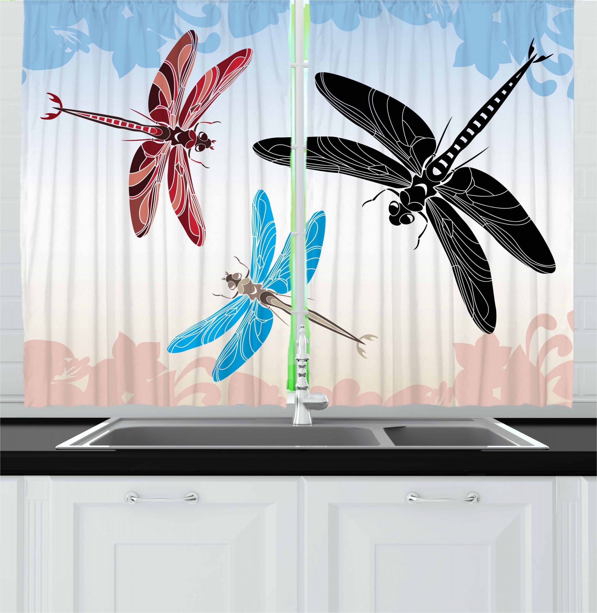 Ambesonne Dragonfly Kitchen Curtains, Exotic Animal Wing, 55"x45 ...