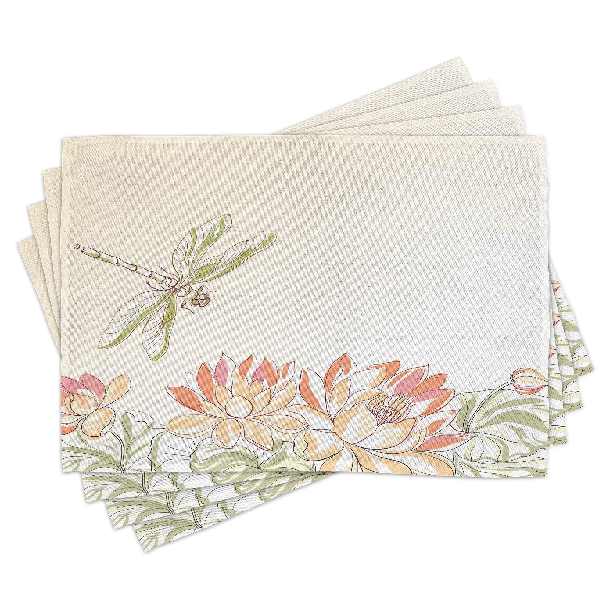 Ambesonne Dragonfly Place Mats Set of 4, Lotus Flower Field, Standard ...