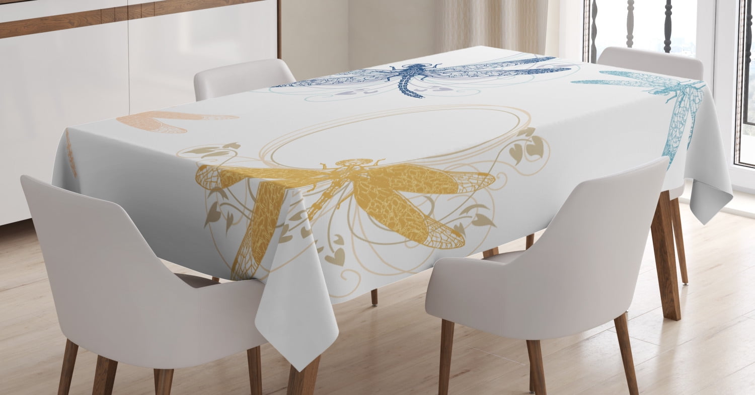 Ambesonne Dragonfly Tablecloth Rectangular Table Cover, Floral Spring ...