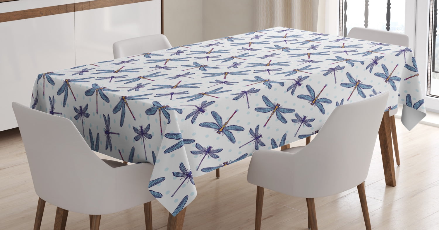 Ambesonne Dragonfly Tablecloth Rectangular Table Cover, Hand Drawn ...