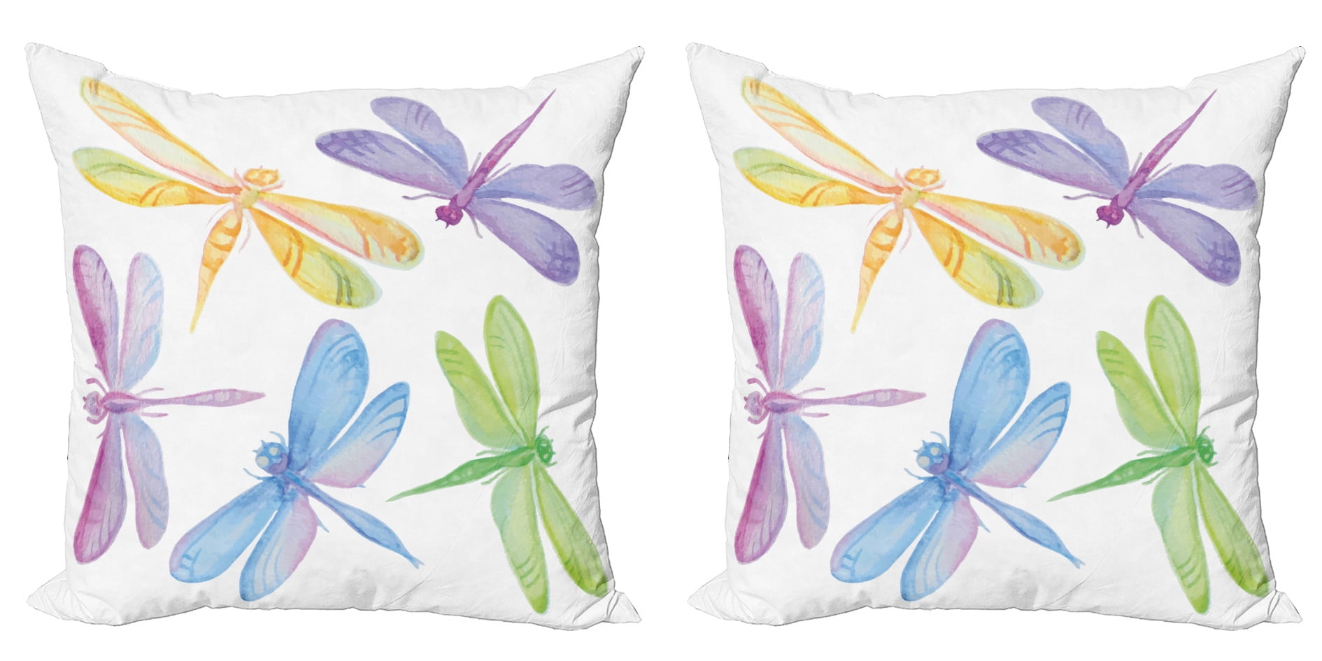 Ambesonne Dragonfly Throw Pillow Cover 2 Pack, Watercolor Winged Bug ...