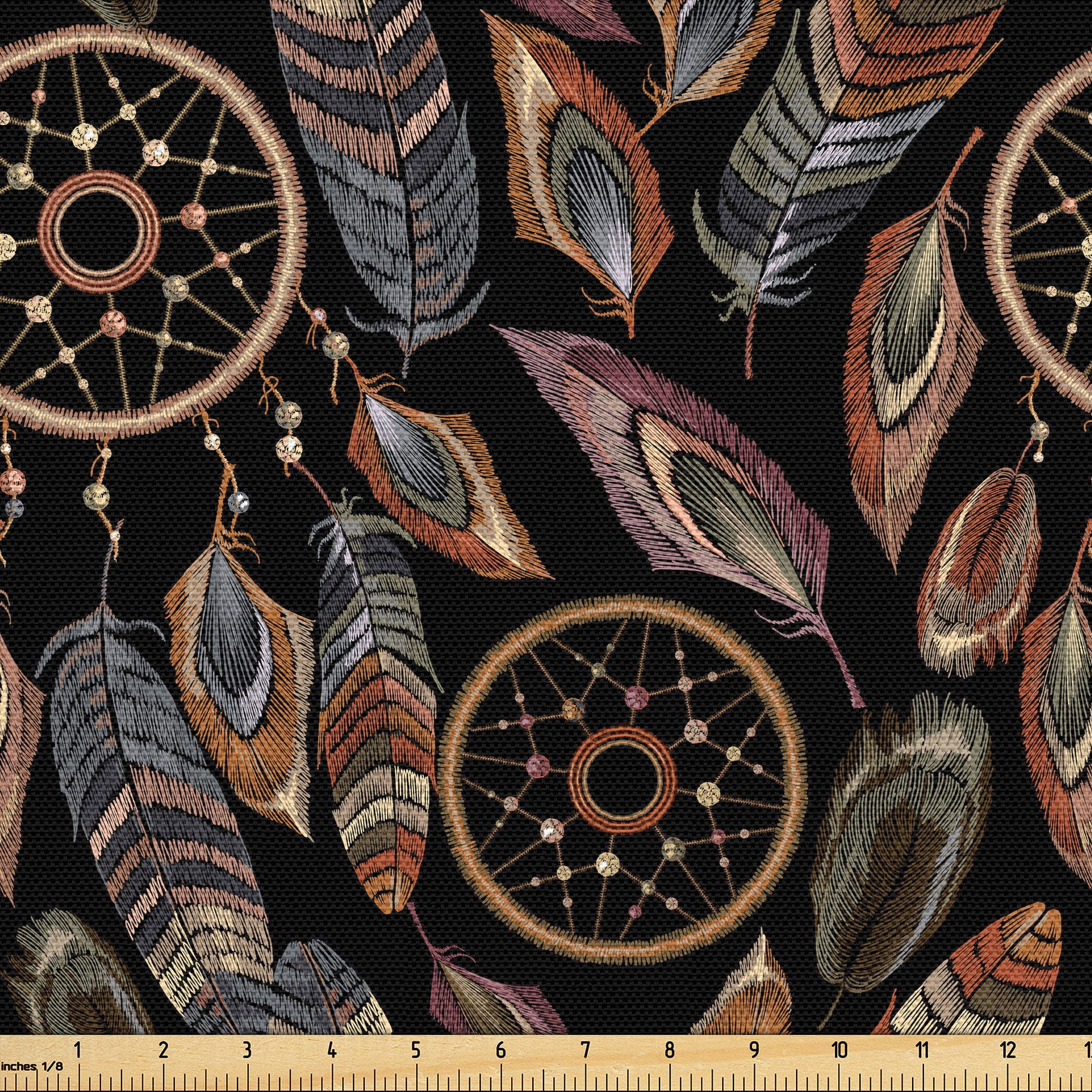 Ambesonne Dream Catcher Fabric by the Yard, Tribal Hoop Feathers, 1 ...