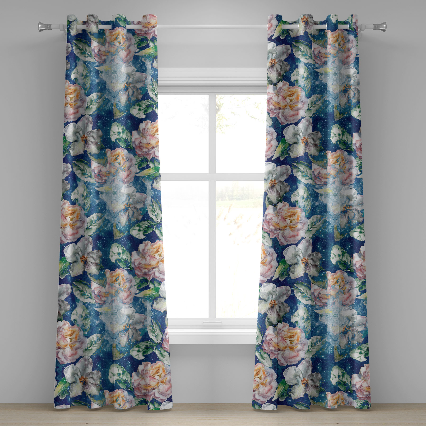 Ambesonne Dreamy Floral Grommet Curtain, Outer Space Flowers, 50"x120 ...