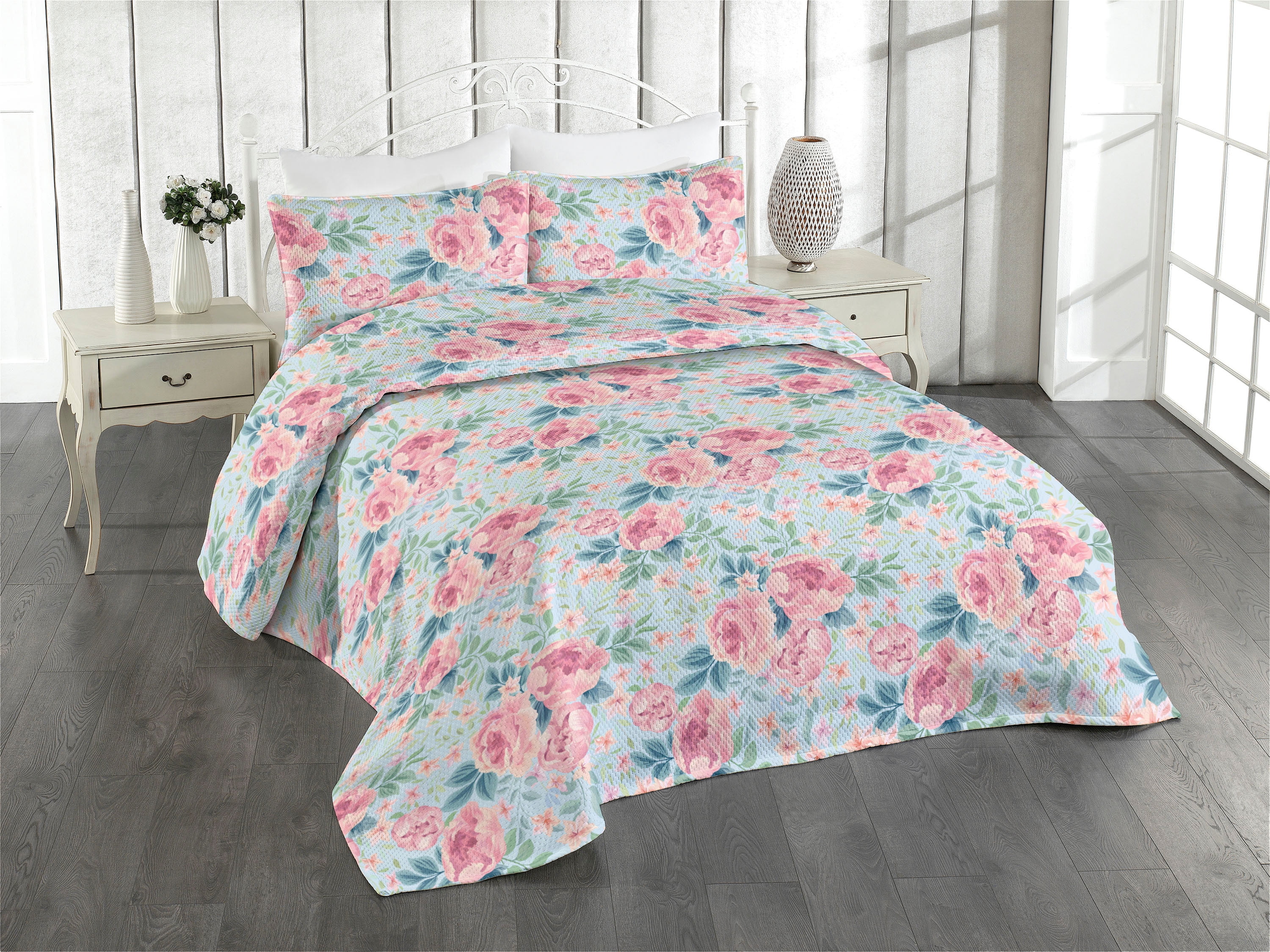 Ambesonne Dreamy Roses Quilted Bedspread Set 3 Pcs, Fantasy Concept ...