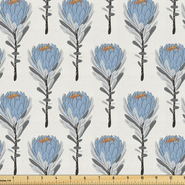 Ambesonne Dusty Blue Fabric by the Yard Upholstery, Protea Flowers ...