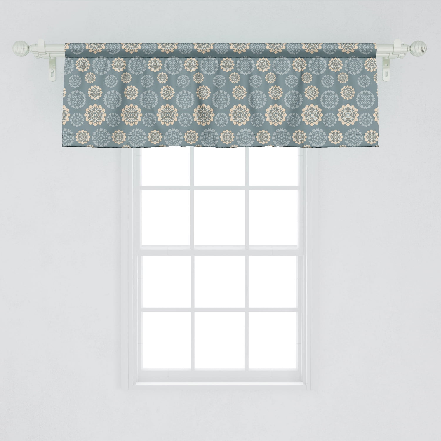 Ambesonne Dusty Blue Window Valance, Repeating Floral Motifs in Pastel ...