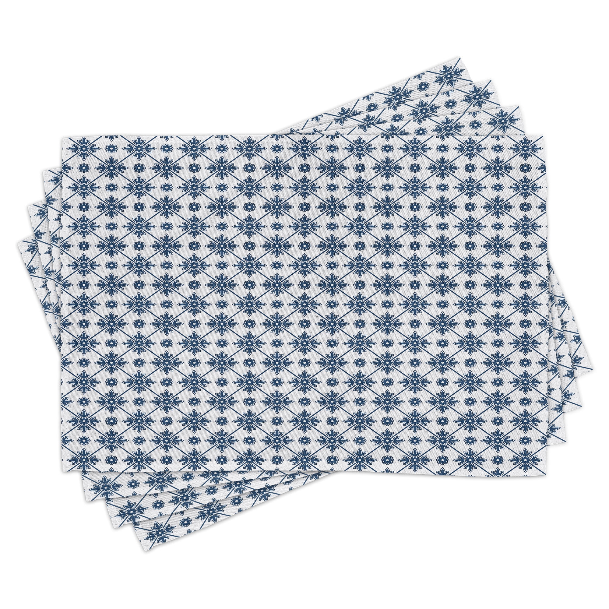 Ambesonne Dutch Place Mats Set of 4, Rhombuses and Flowers, Standard ...