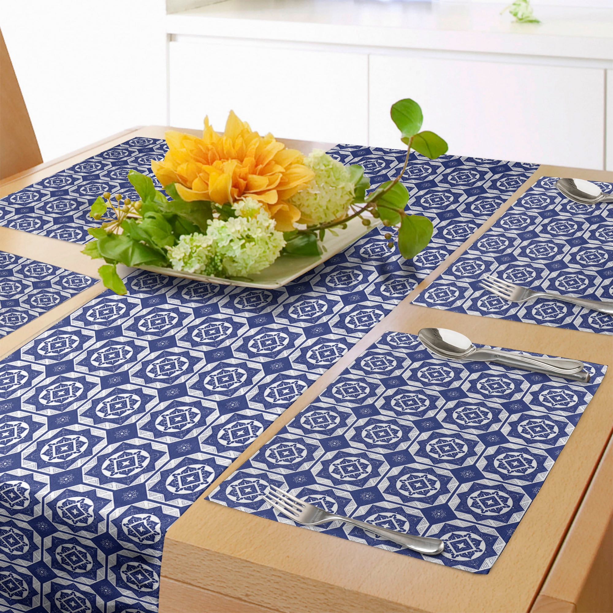 Ambesonne Dutch Table Runner & Placemats, Rhombus and Hexagons ...