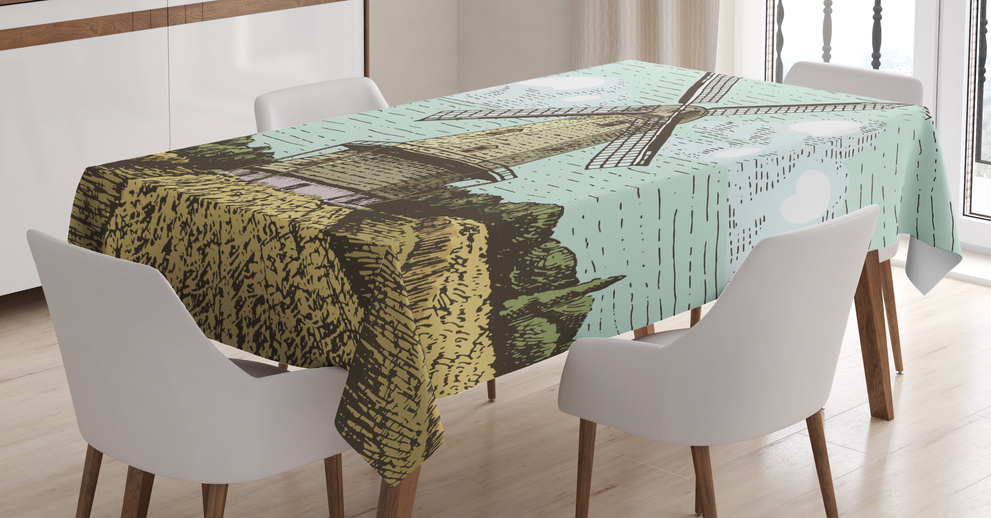 Ambesonne Dutch Tablecloth Rectangular Table Cover, Windmill and ...