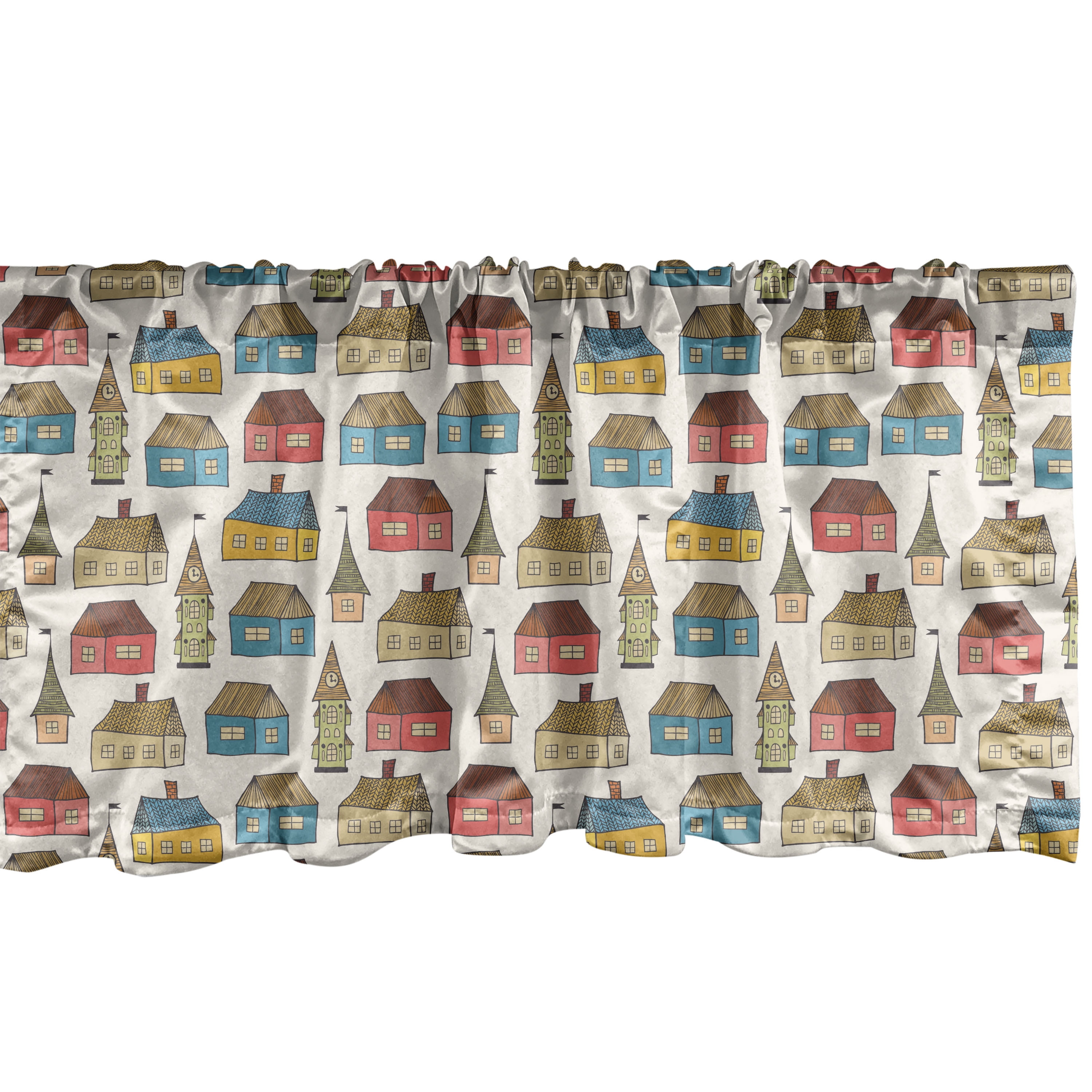 Ambesonne Dutch Window Valance, Hand Drawn Houses Cartoon Dutch Town ...