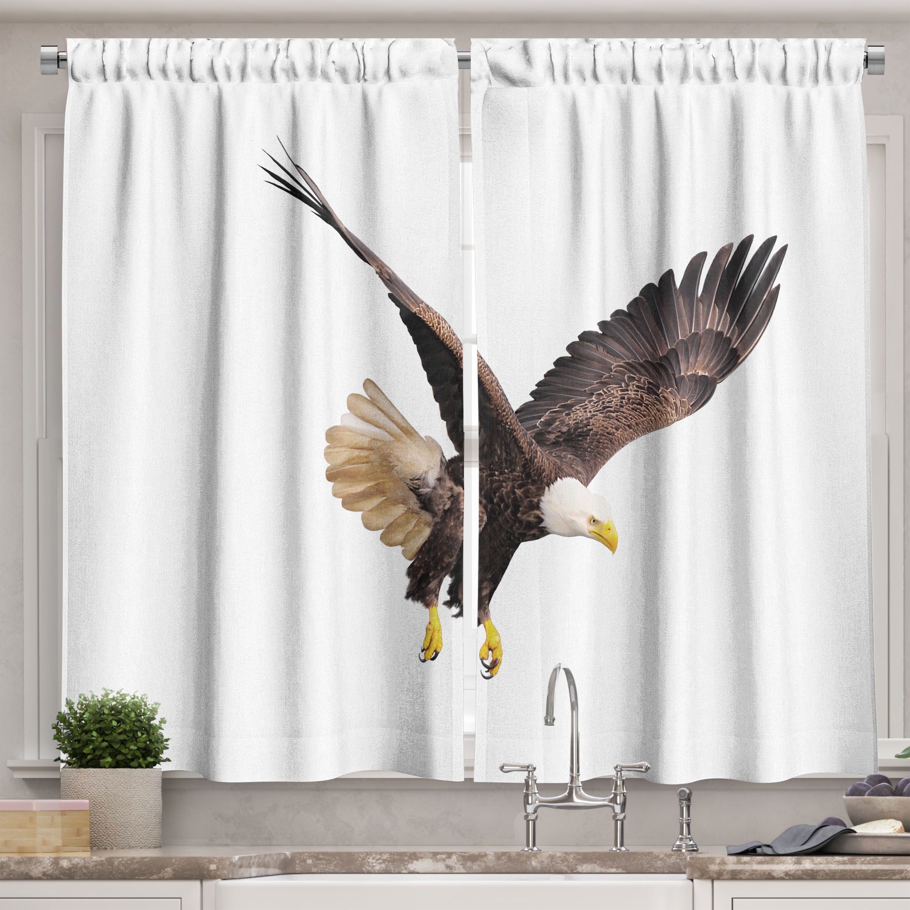 Ambesonne Eagle Kitchen Curtains, Predator and Prey Scene, 55"x39 ...