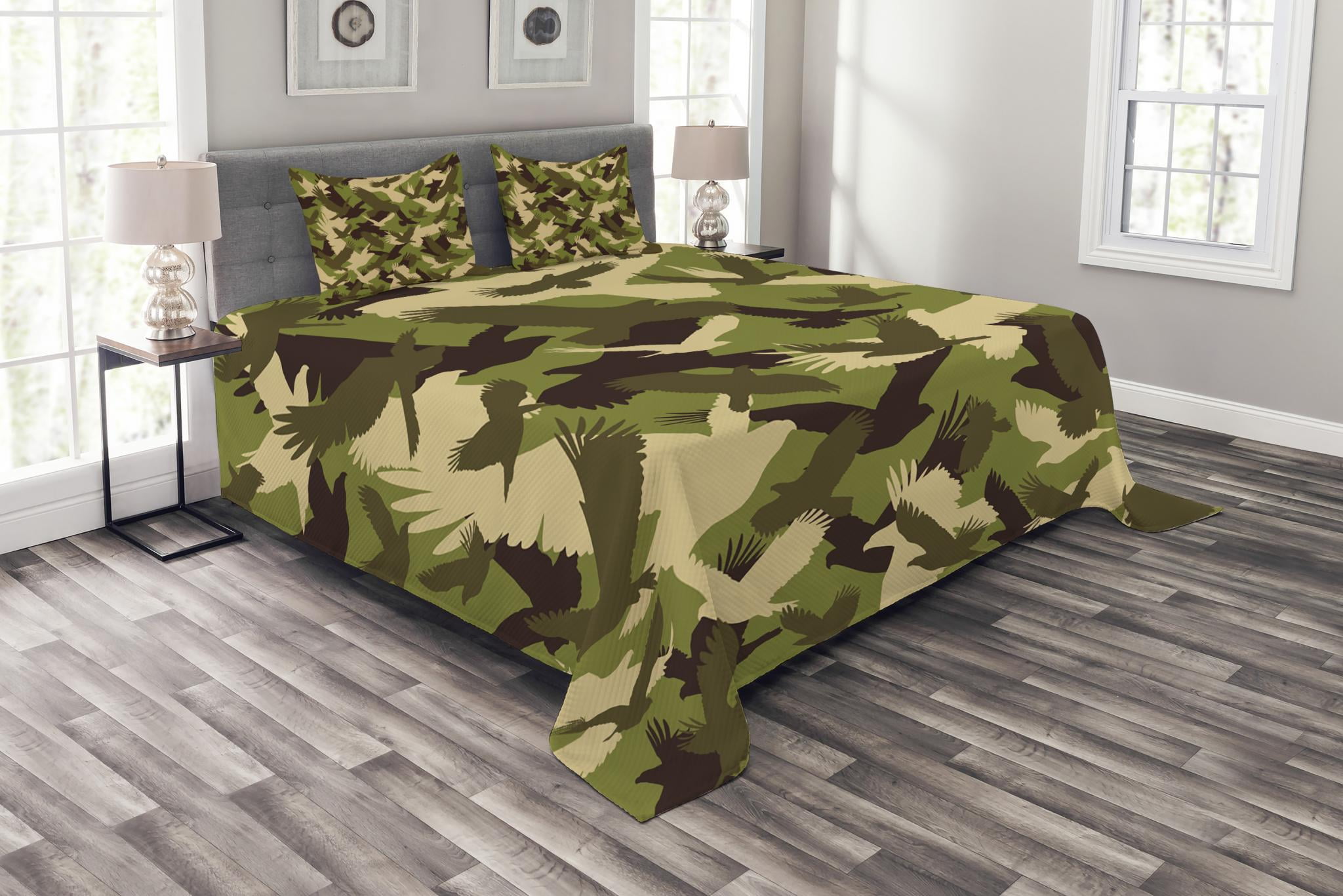 Ambesonne Eagle Quilted Bedspread Set 3 Pcs, Open Wings Camouflage ...