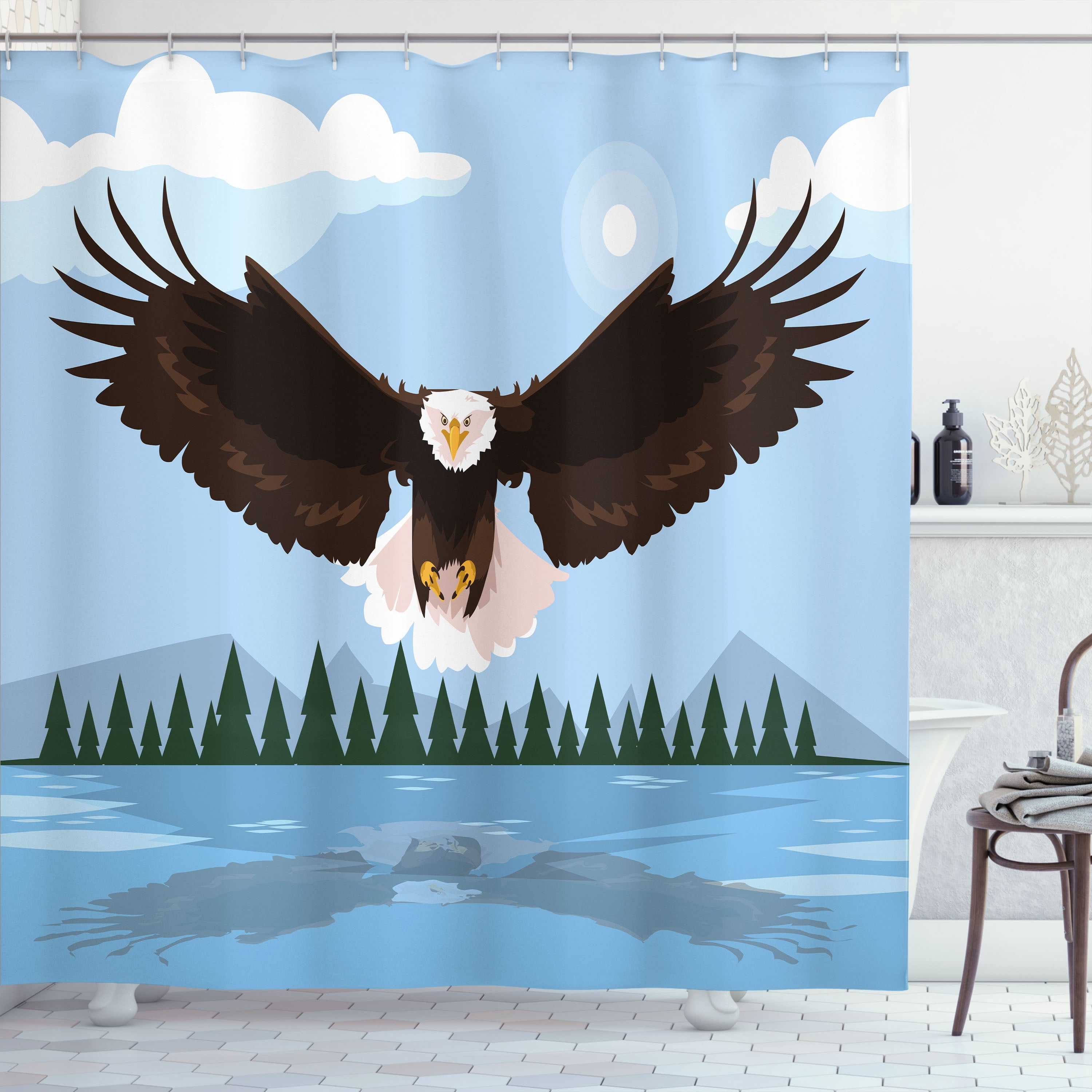 Ambesonne Eagle Shower Curtain, Landscape Illustration Art, 69"Wx75"L ...