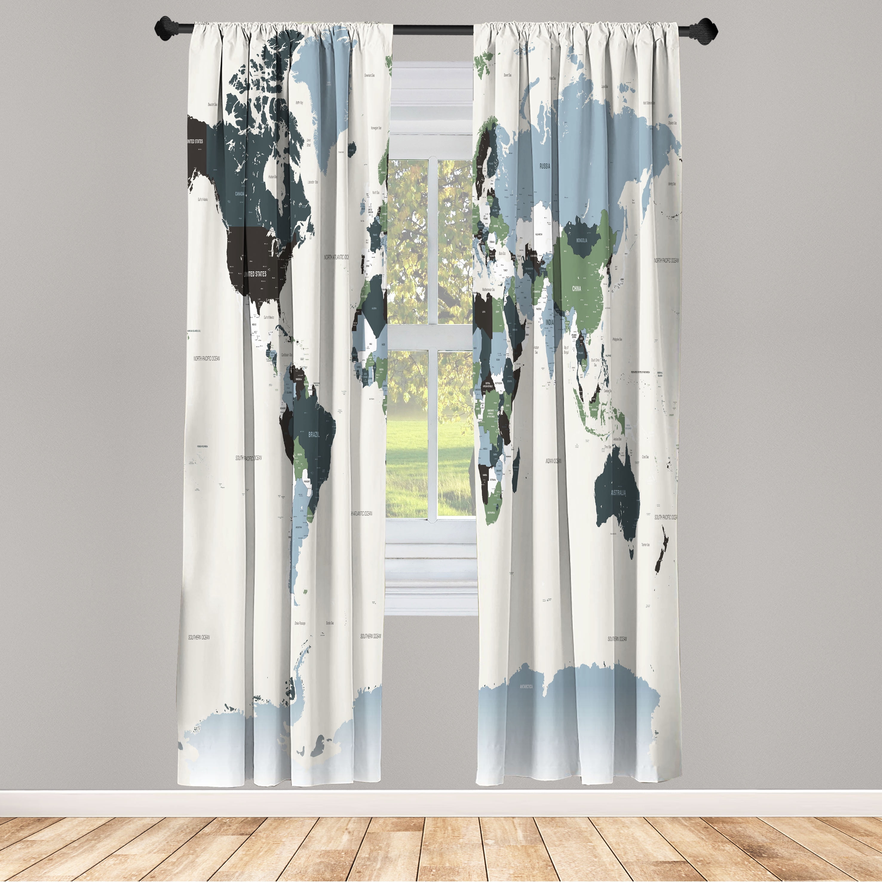 Ambesonne Earth Curtains, World Map Illustration Art, Pair of 28"x63 ...