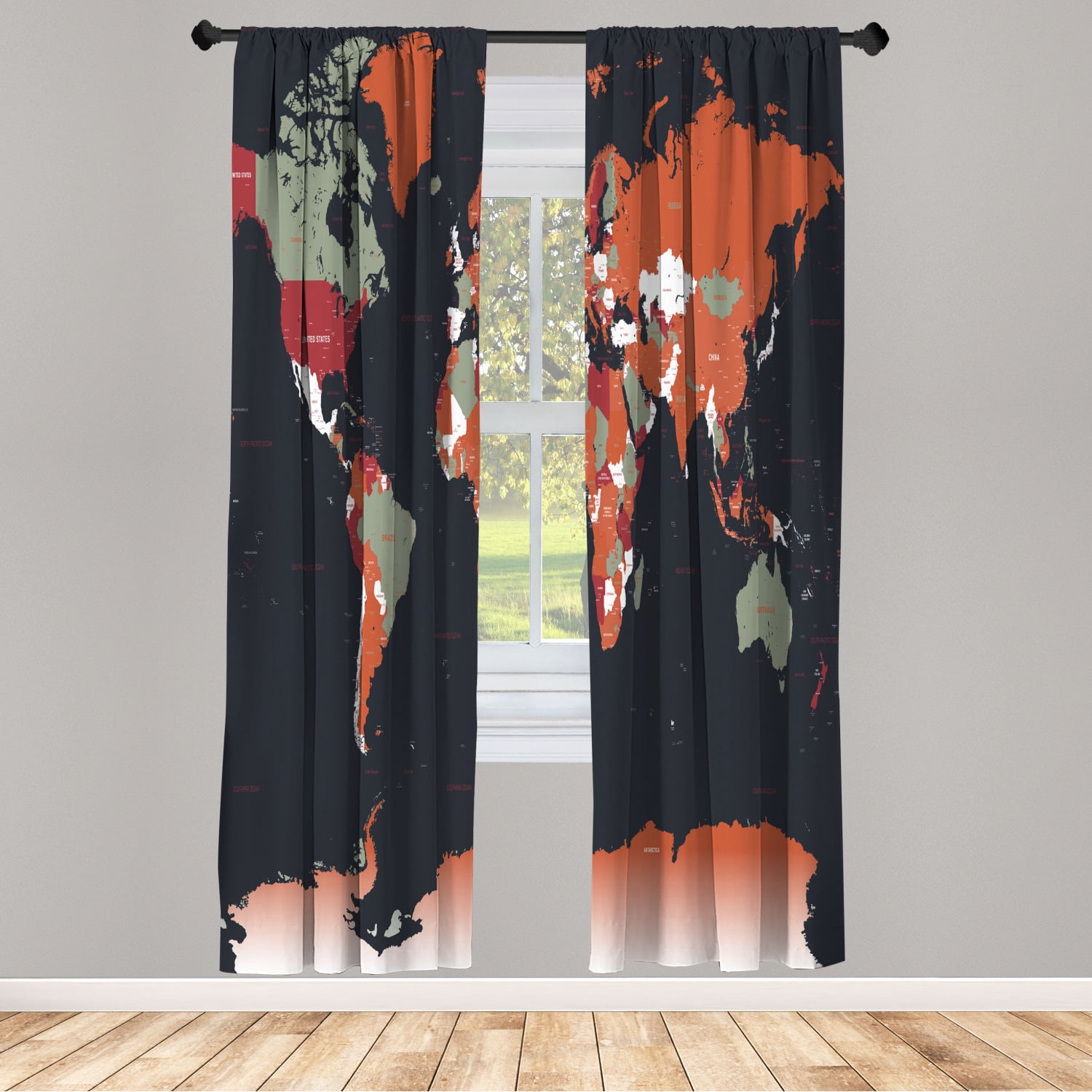 Ambesonne Earth Curtains, World Map Illustration Art, Pair of 28"x84 ...