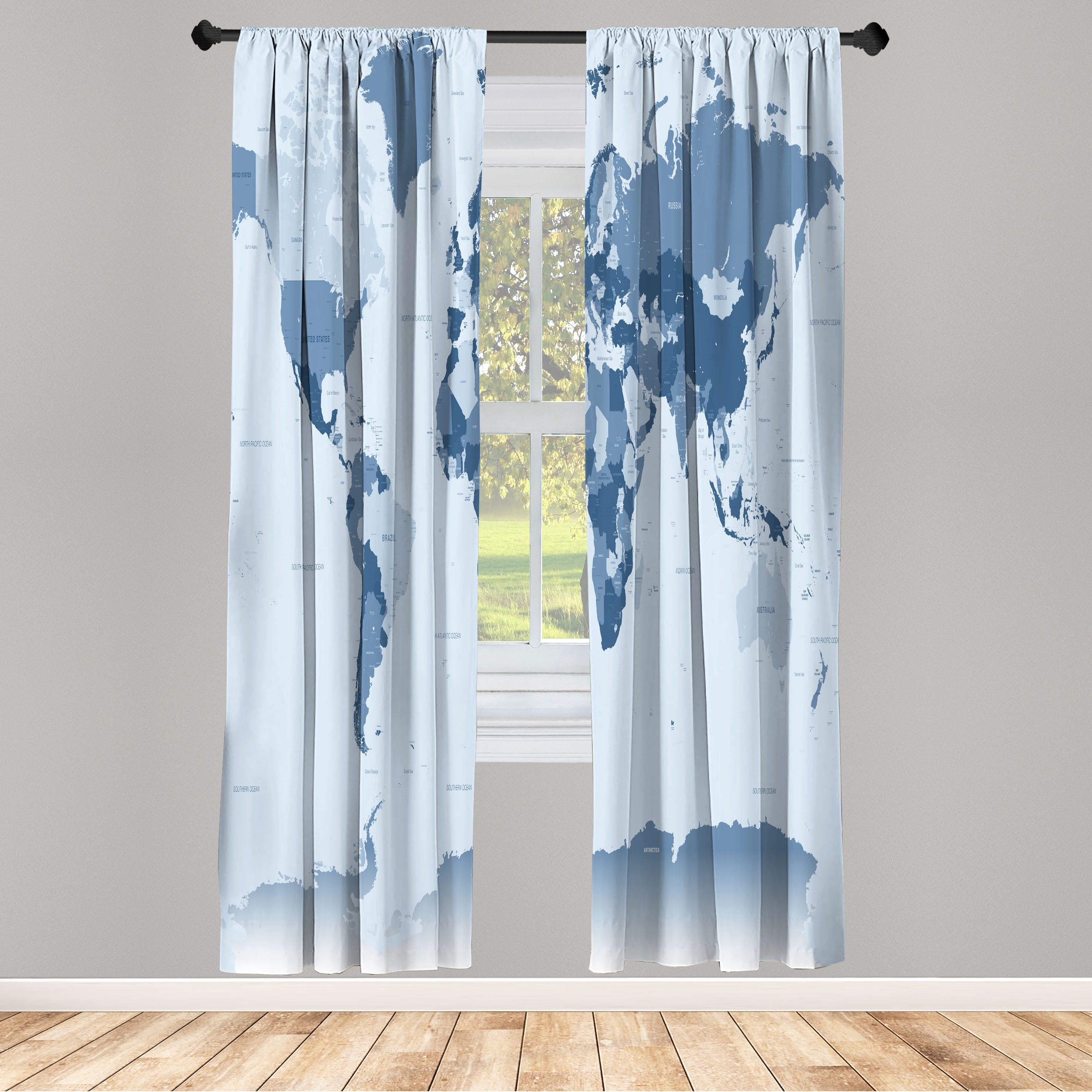 Ambesonne Earth Curtains, World Map Illustration Art, Pair of 28"x84 ...