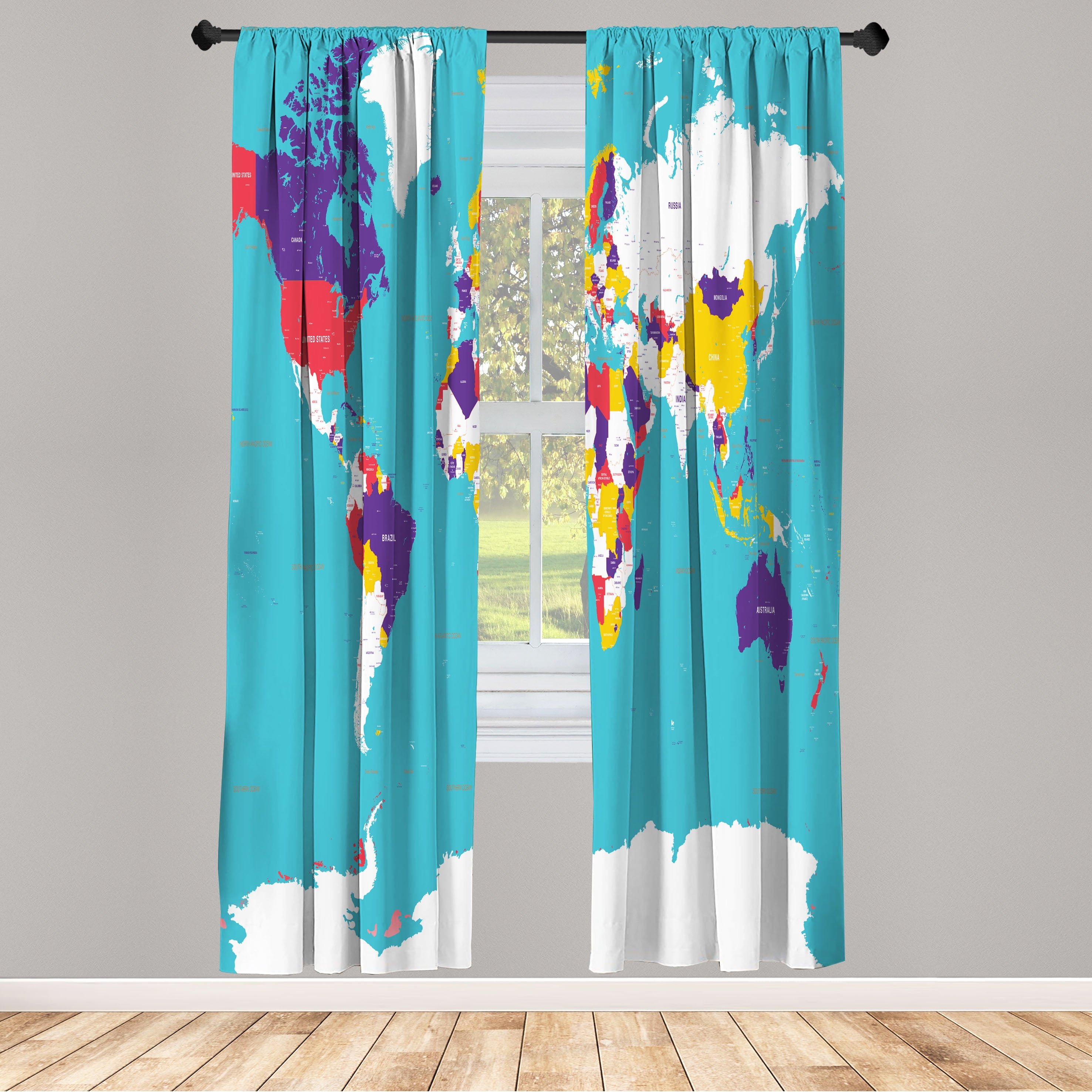 Ambesonne Earth Curtains, World Map Illustration Art, Pair of 28"x95 ...